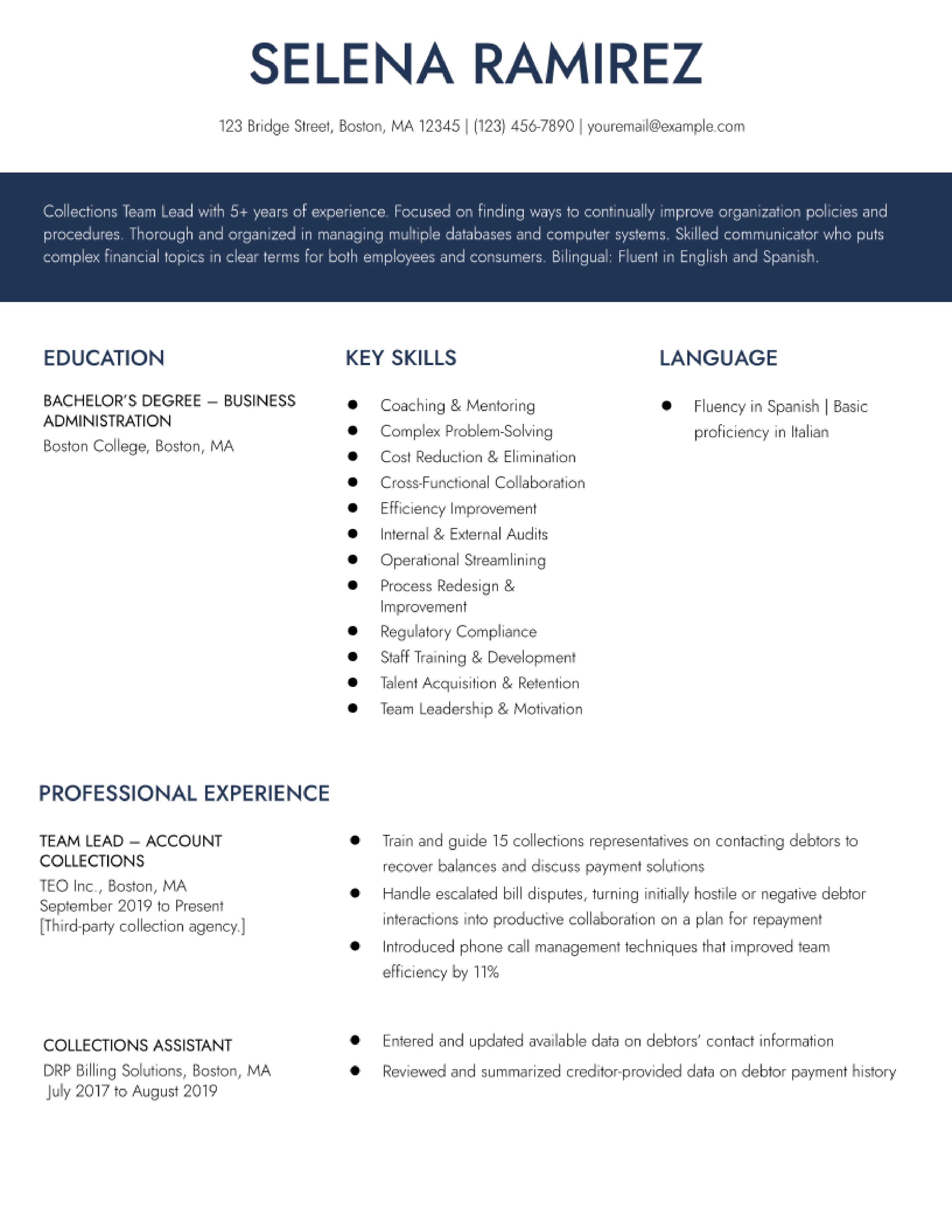 Team Leadership Resume