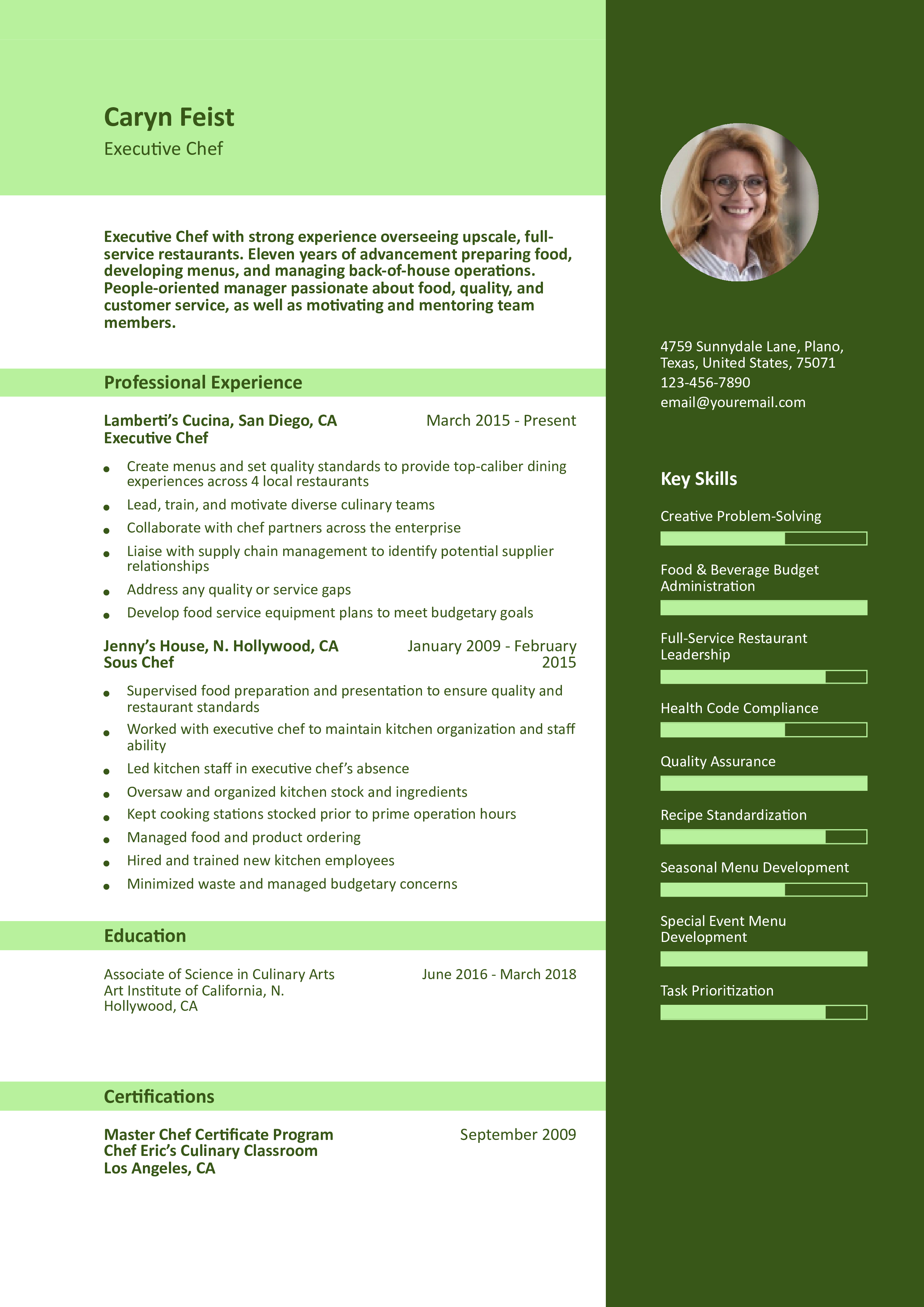 Culinary Resume Examples and Templates for 2024 - ResumeBuilder.com