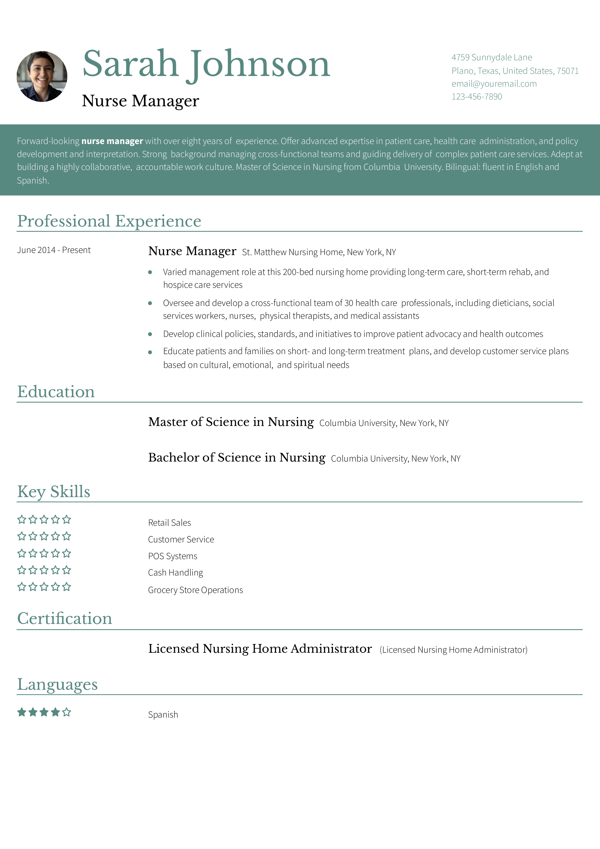 Health Care Management Resume Examples and Templates for 2024 ...