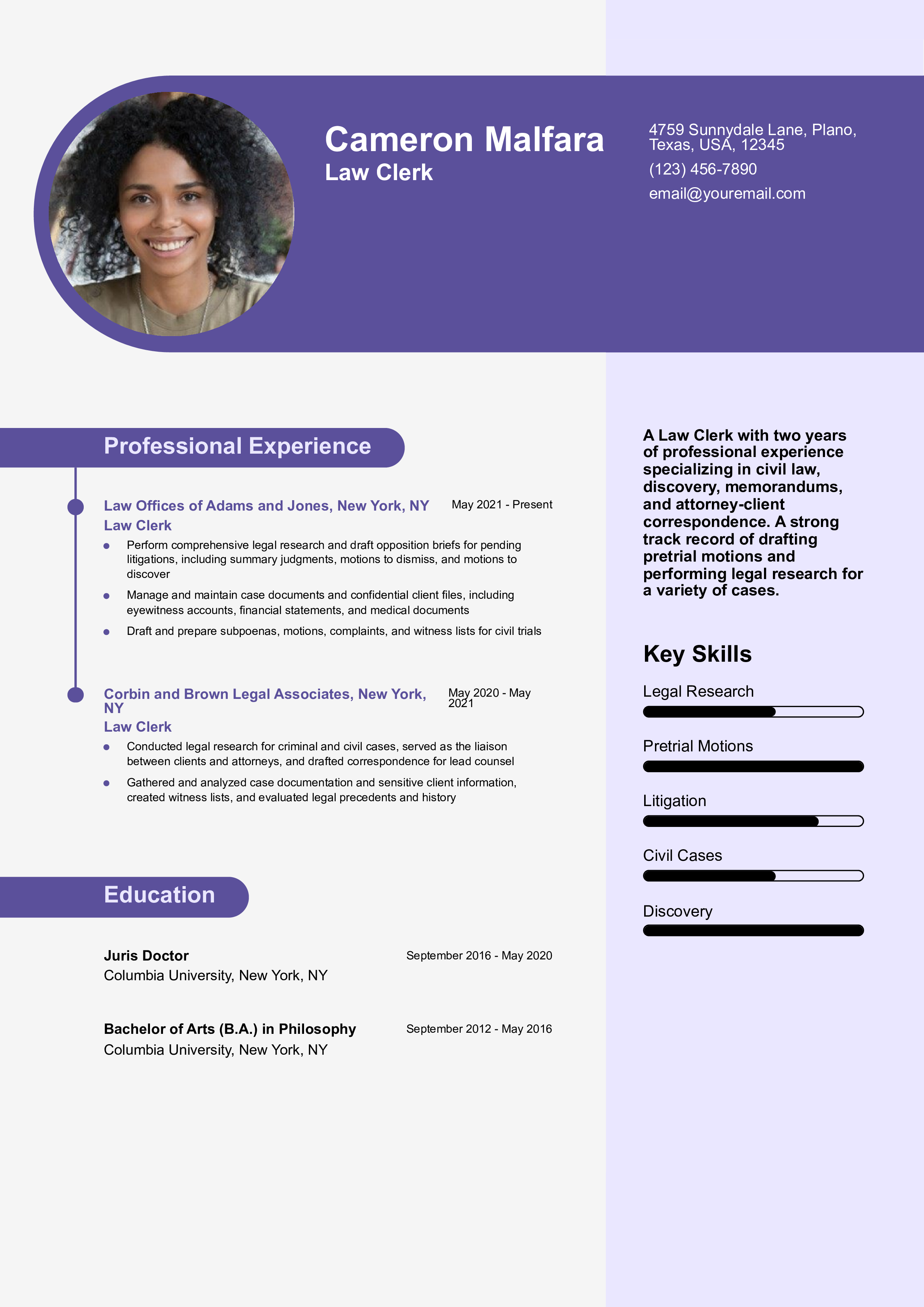 Law Clerk Resume Examples and Templates for 2024 - ResumeBuilder.com