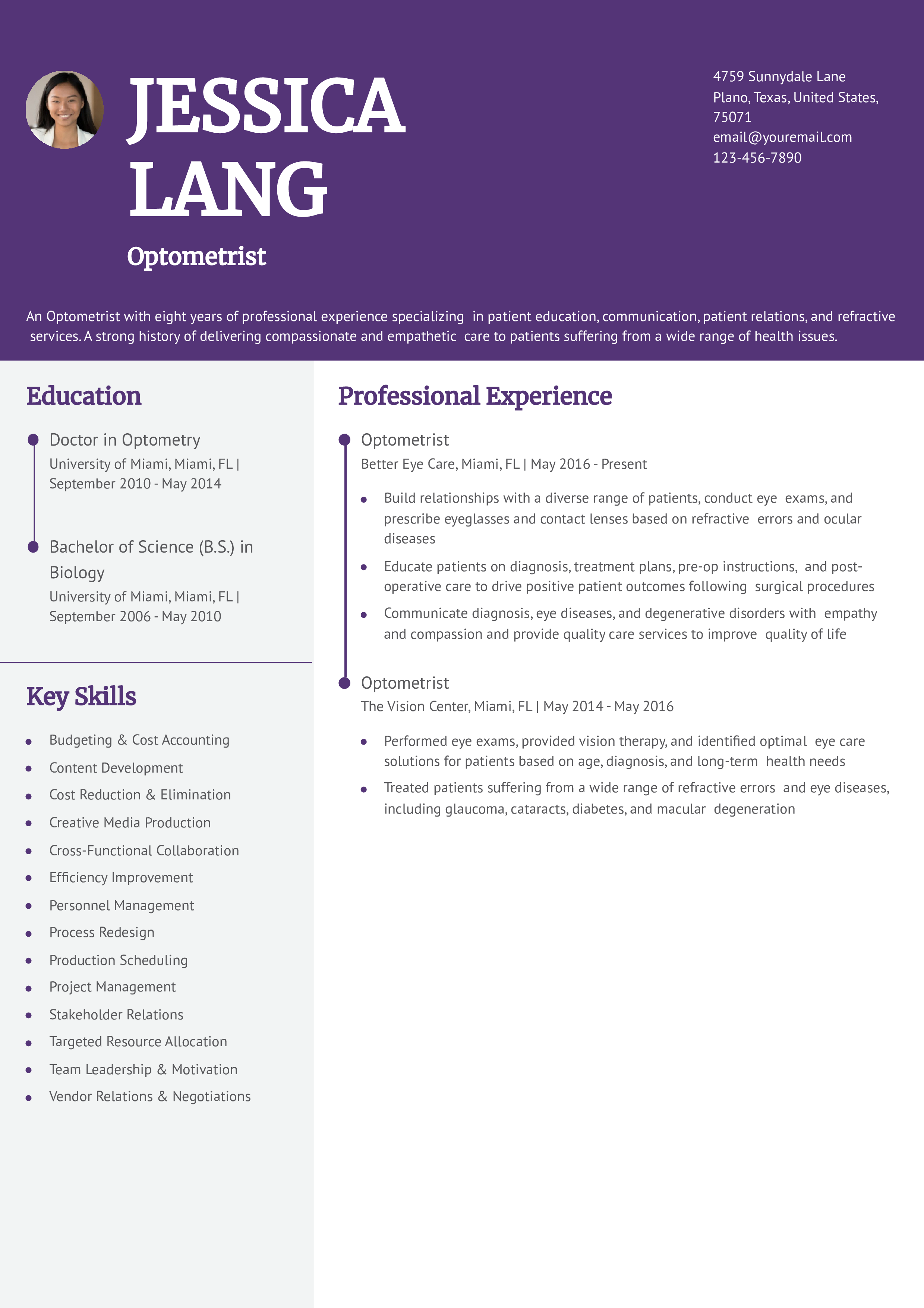 Optometrist Resume Examples And Templates For 2024 - Resumebuilder.com