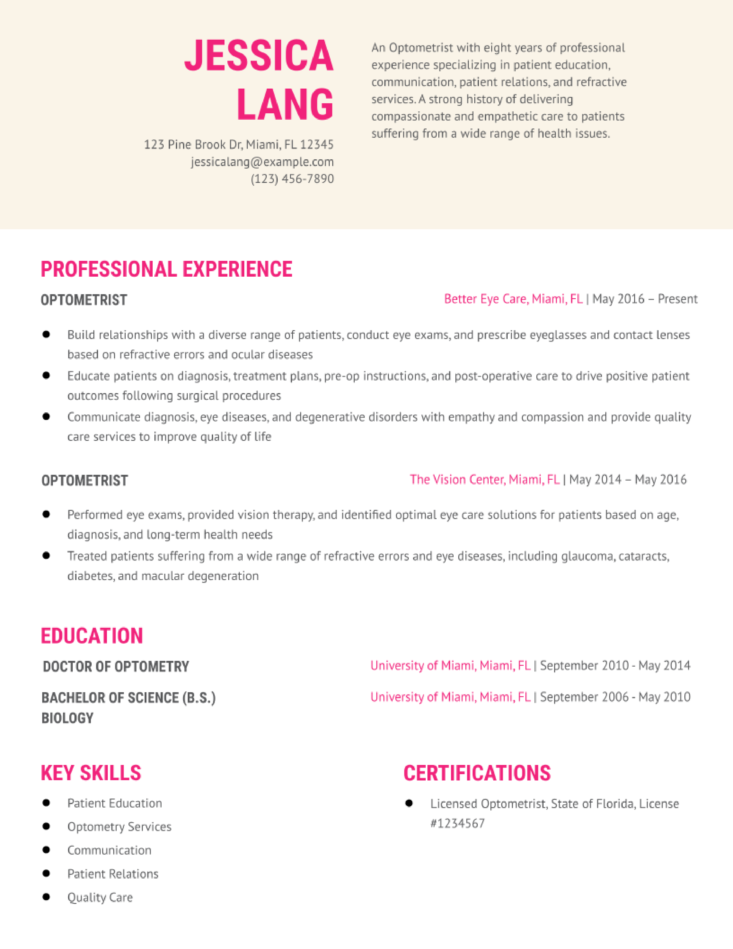 Optometrist Resume Examples and Templates for 2024 - ResumeBuilder.com