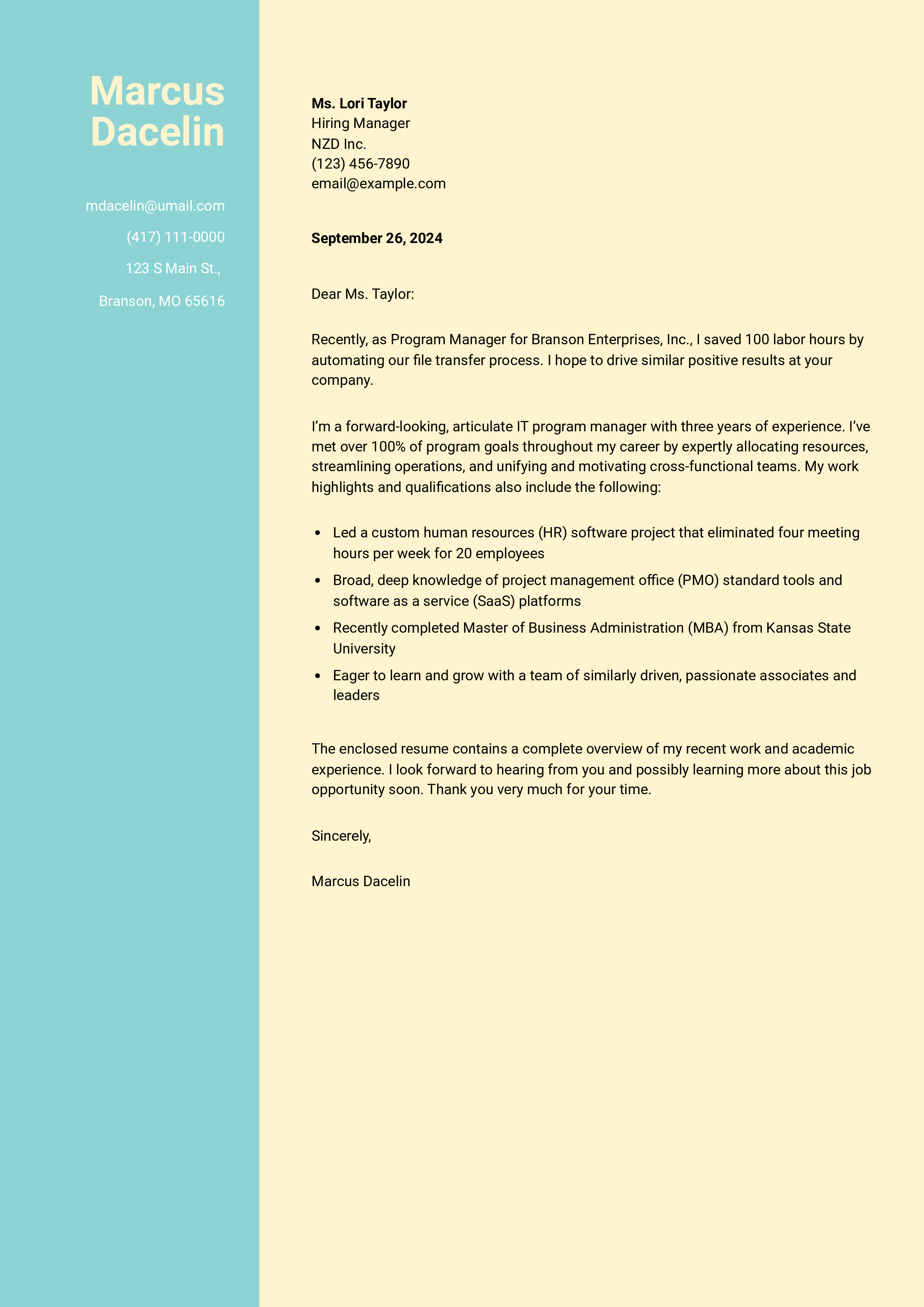 Program Manager Cover Letter Examples and Templates for 2024 ...