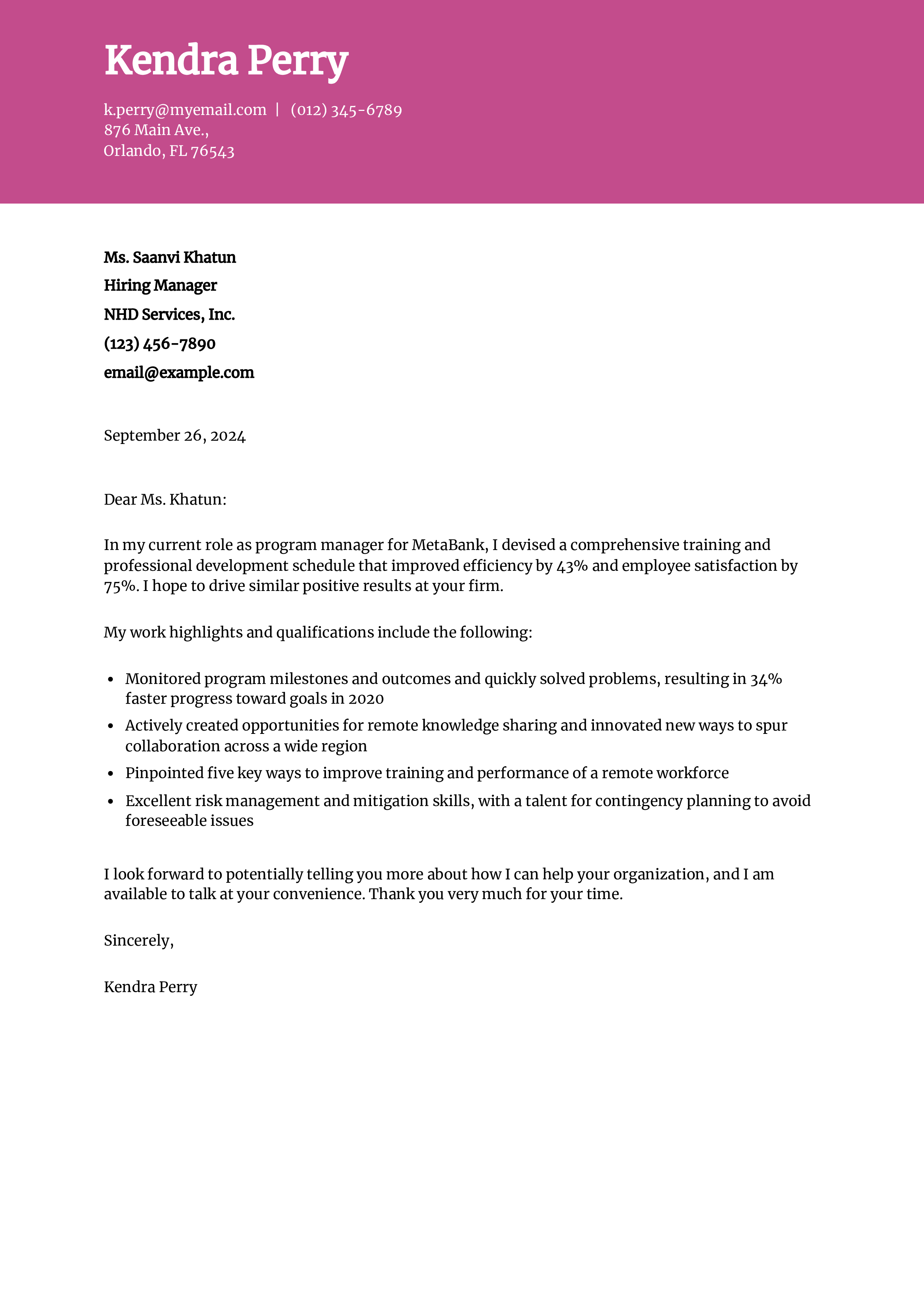 Program Manager Cover Letter Examples and Templates for 2024 ...