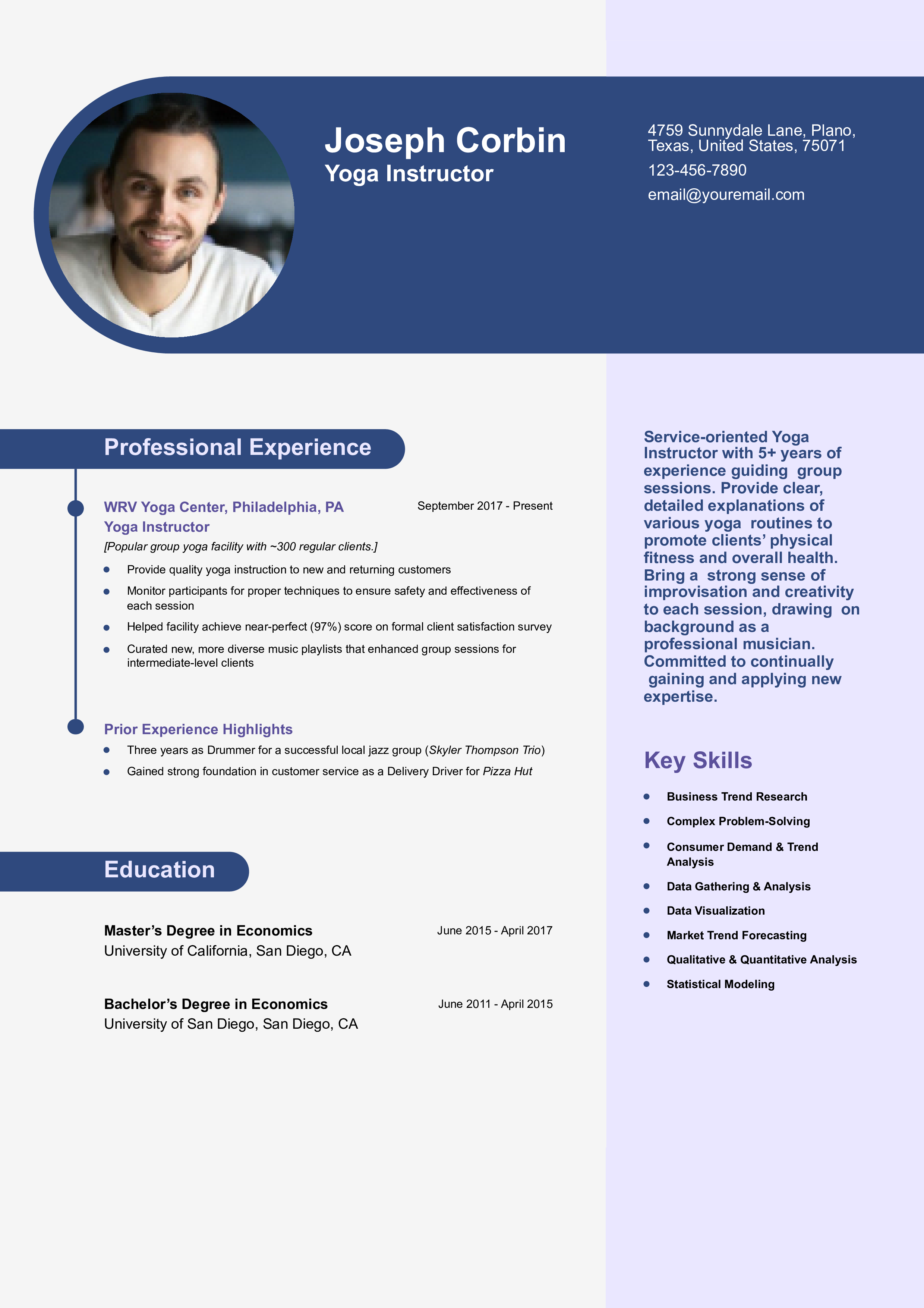 Yoga Instructor Resume Examples and Templates for 2024 - ResumeBuilder.com