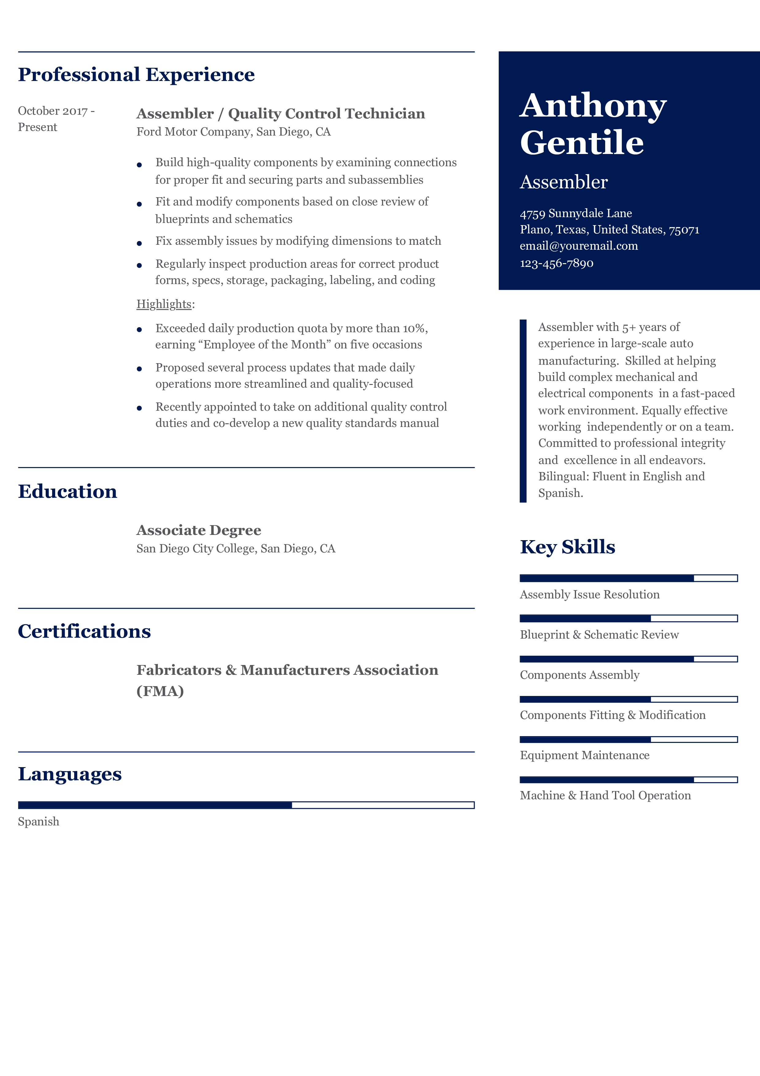 Assembler Resume Examples and Templates for 2024 - ResumeBuilder.com