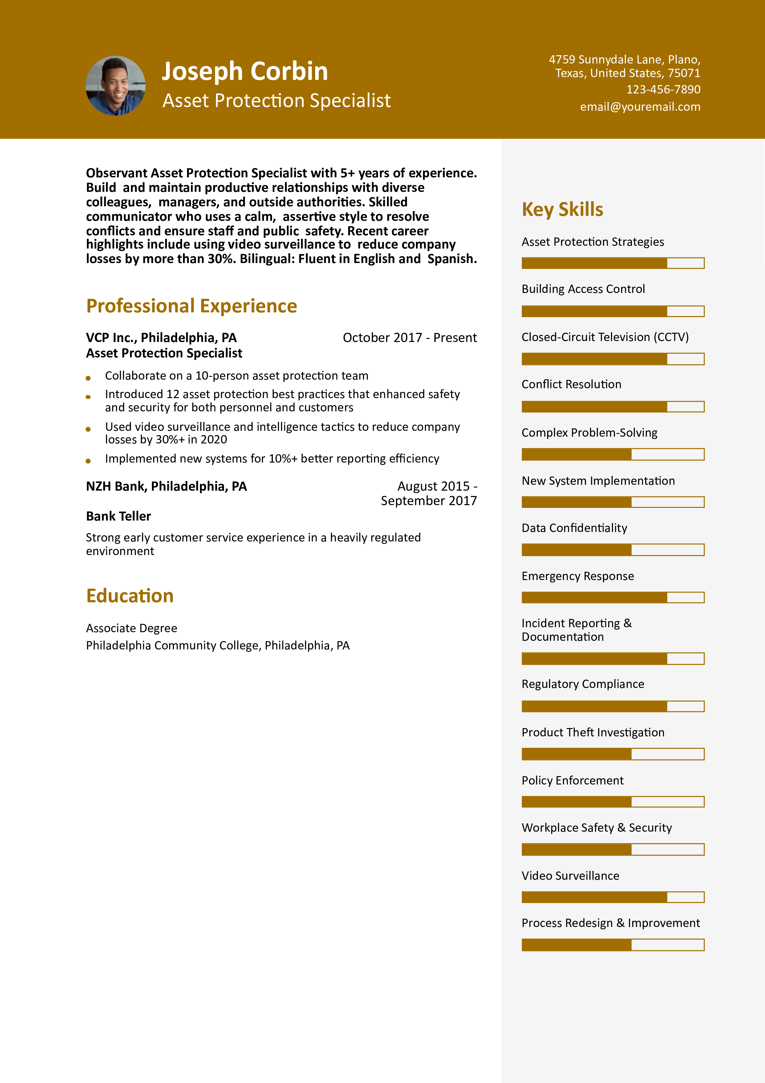 Asset Protection Specialist Resume Examples and Templates for 2024 ...
