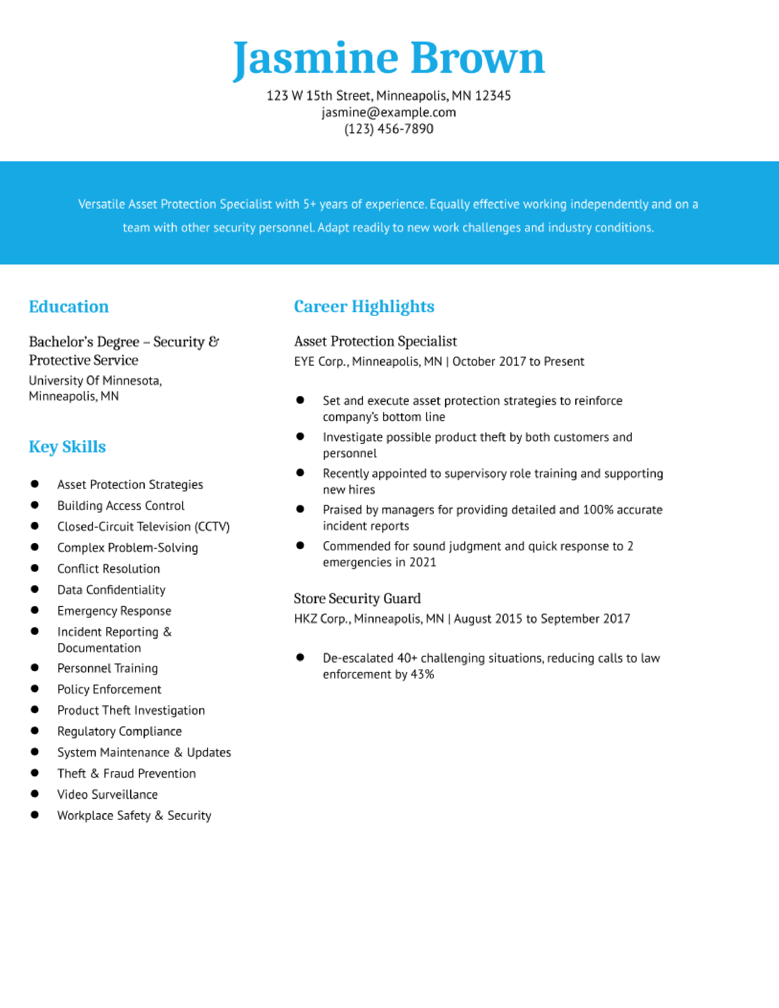 Asset Protection Specialist Resume Examples and Templates for 2024 ...