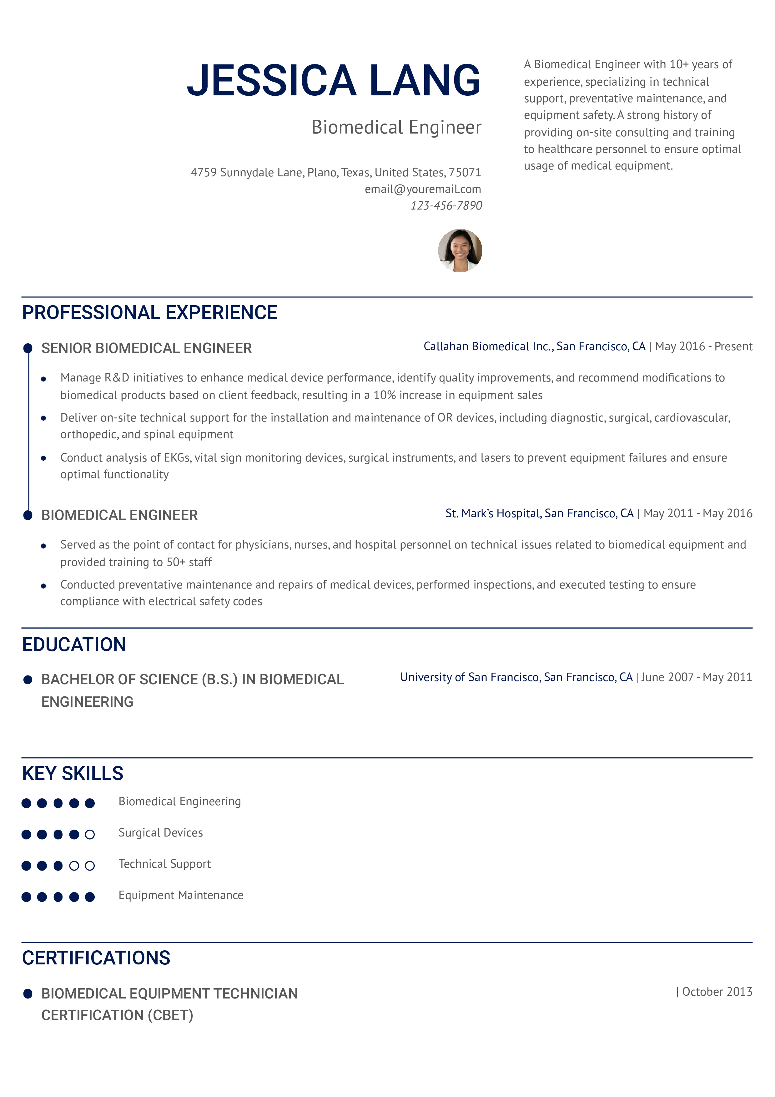 Biomedical Engineer Resume Examples and Templates for 2024 ...