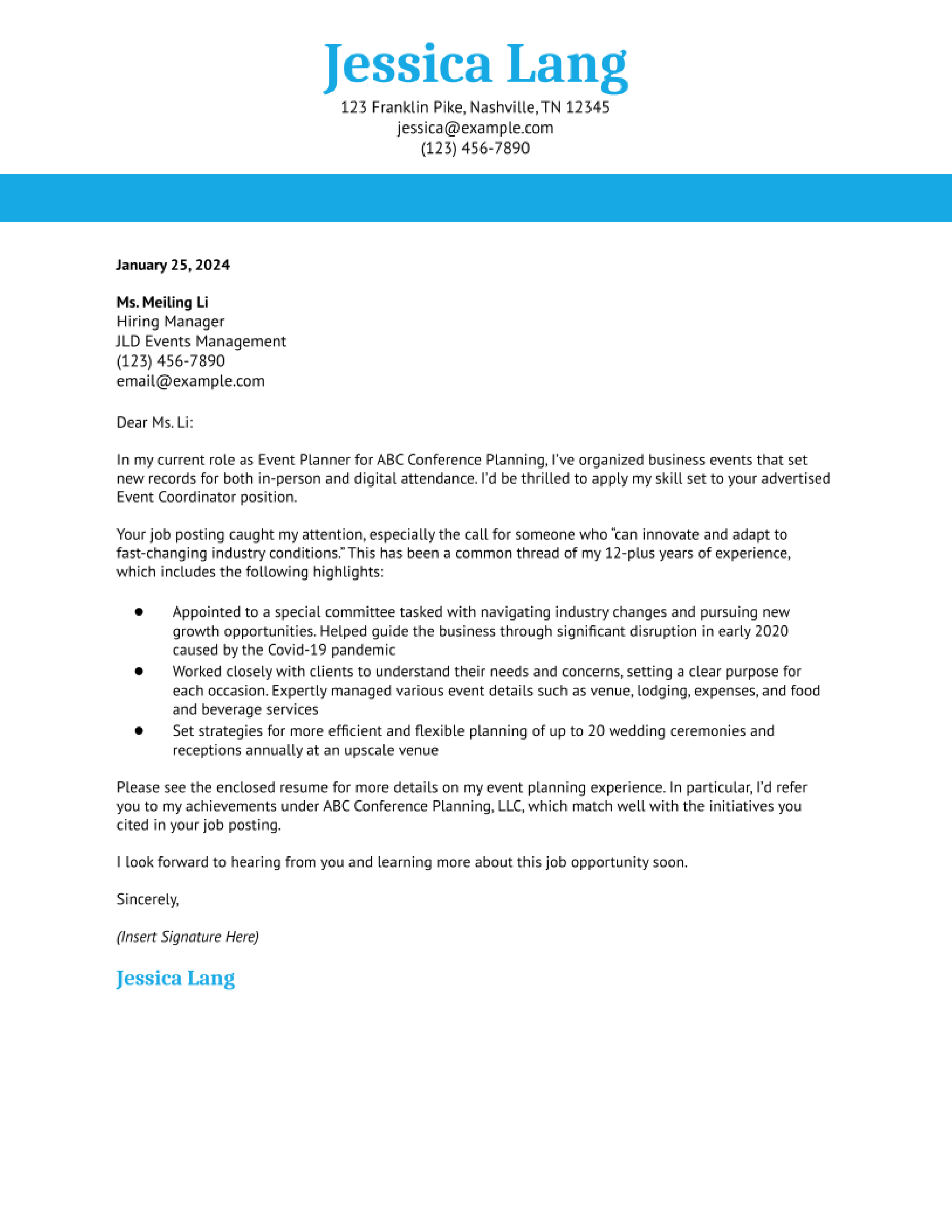 Event Planner Cover Letter Examples and Templates for 2024 ...