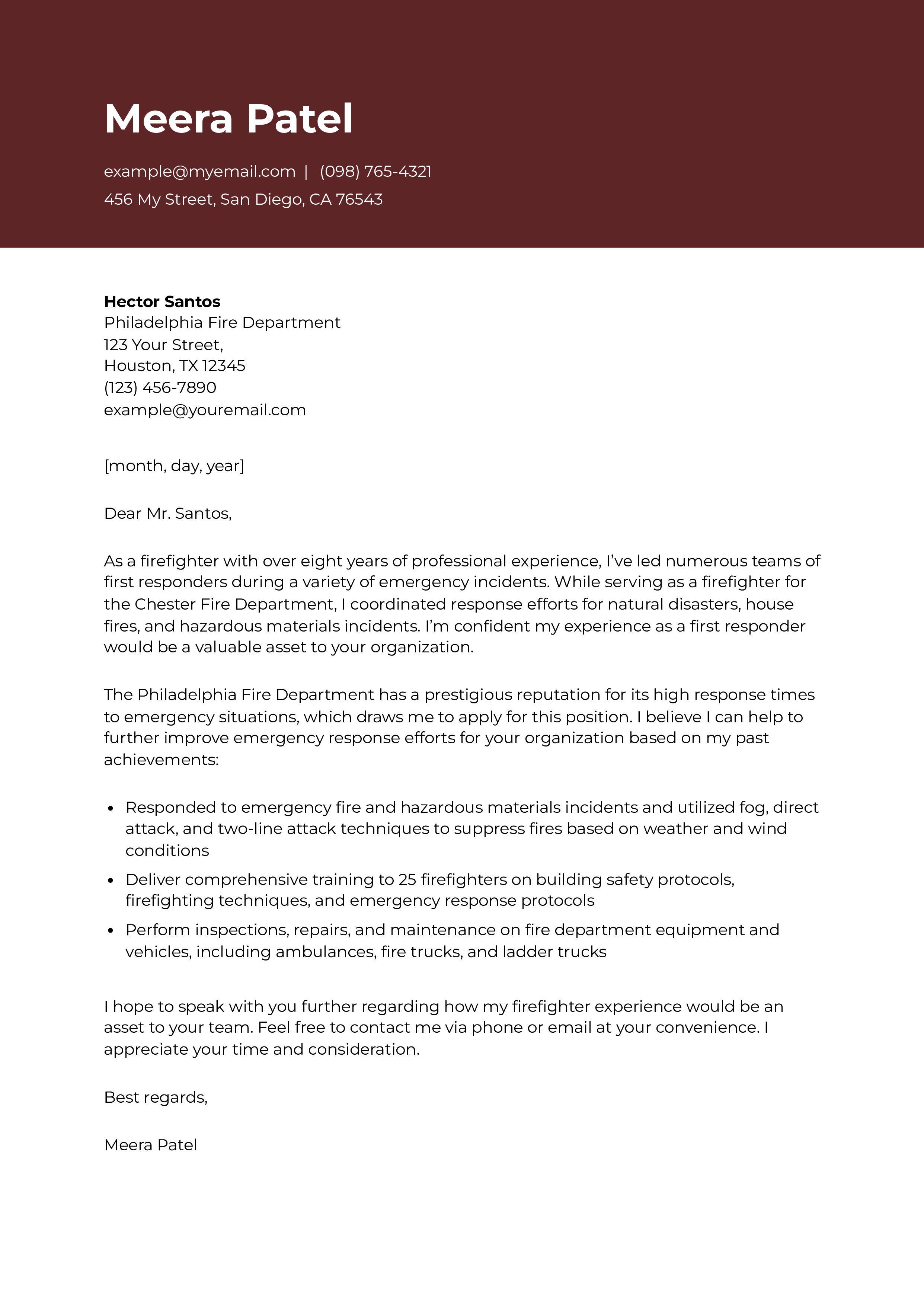 Firefighter Cover Letter Examples and Templates for 2024 ...