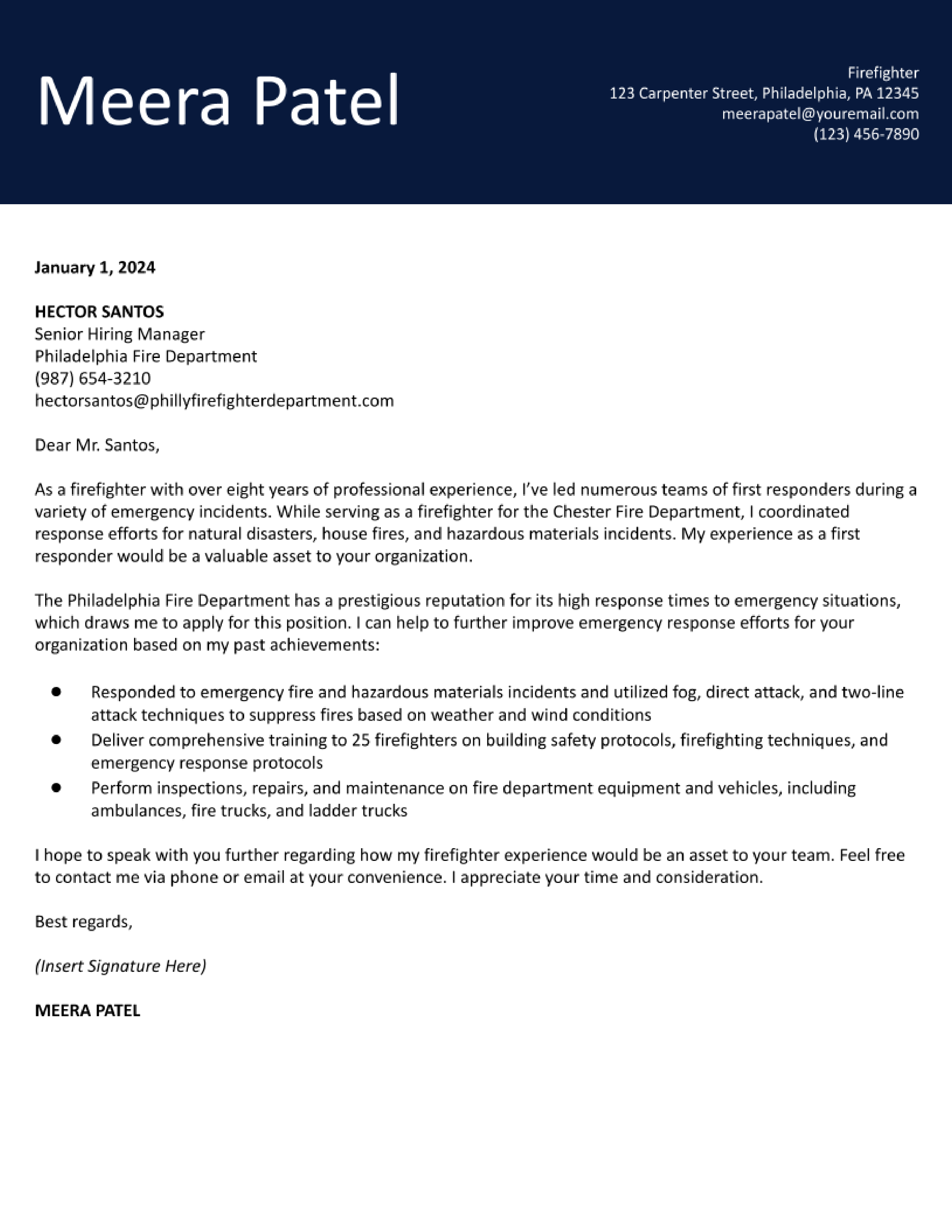 Firefighter Cover Letter Examples and Templates for 2024 ...