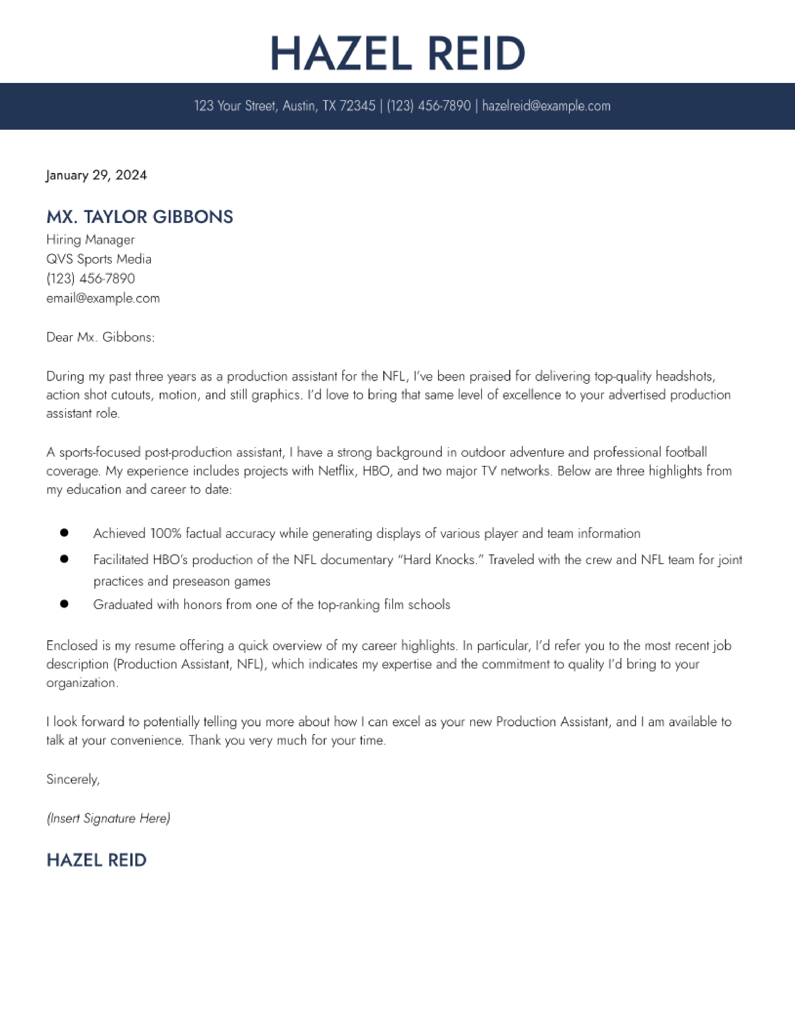 Production Assistant Cover Letter Examples And Templates For 2024