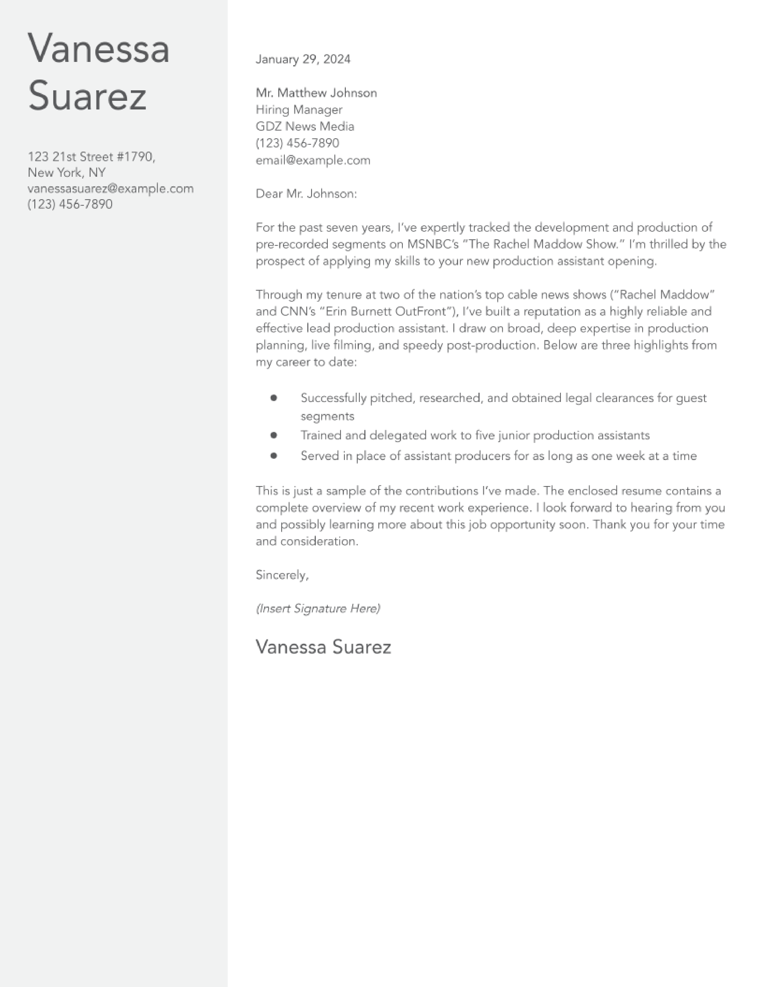 Production Assistant Cover Letter Examples and Templates for 2024 ...