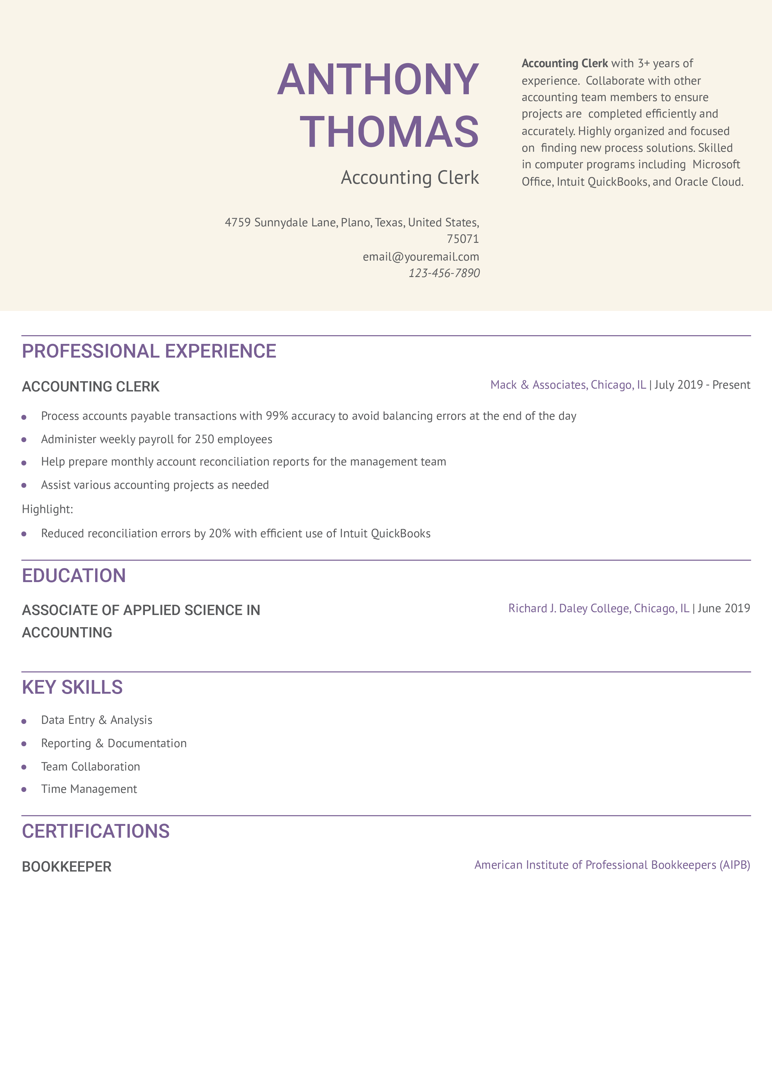 Accounting Clerk Resume Examples And Templates For 2024 - Resumebuilder.com