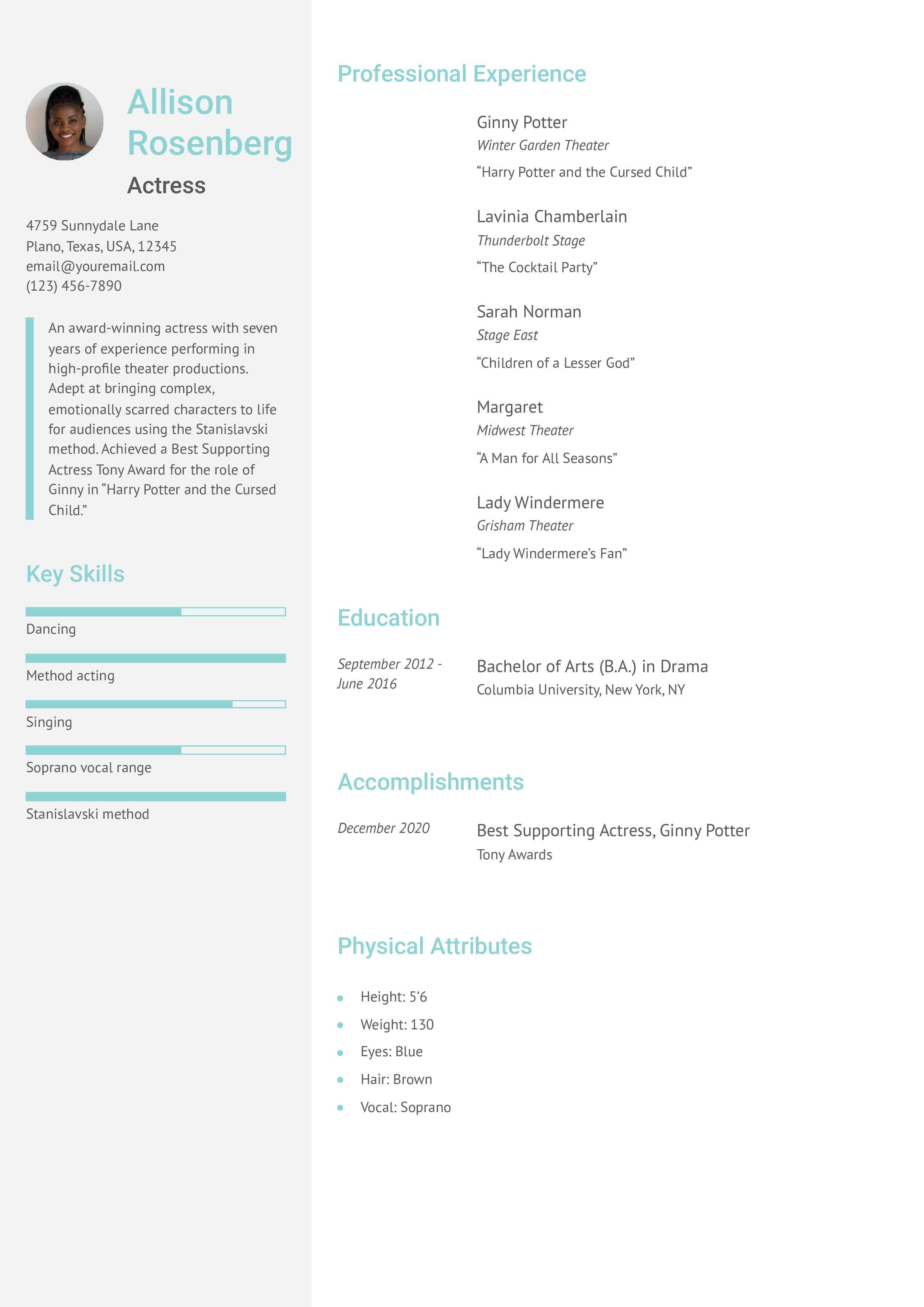 Actor/Actress Resume Examples and Templates for 2024 - ResumeBuilder.com