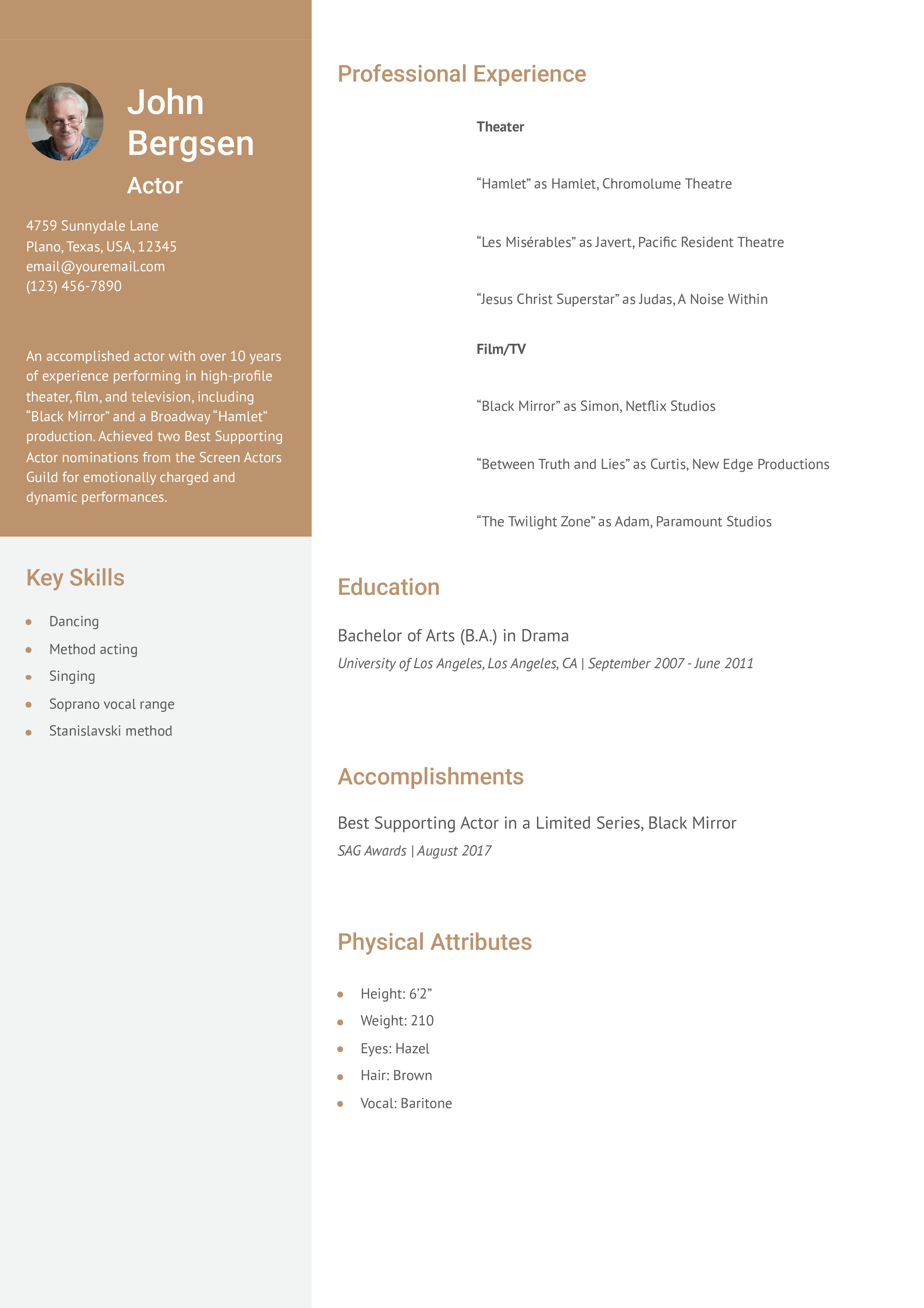 Actor/Actress Resume Examples and Templates for 2024 - ResumeBuilder.com