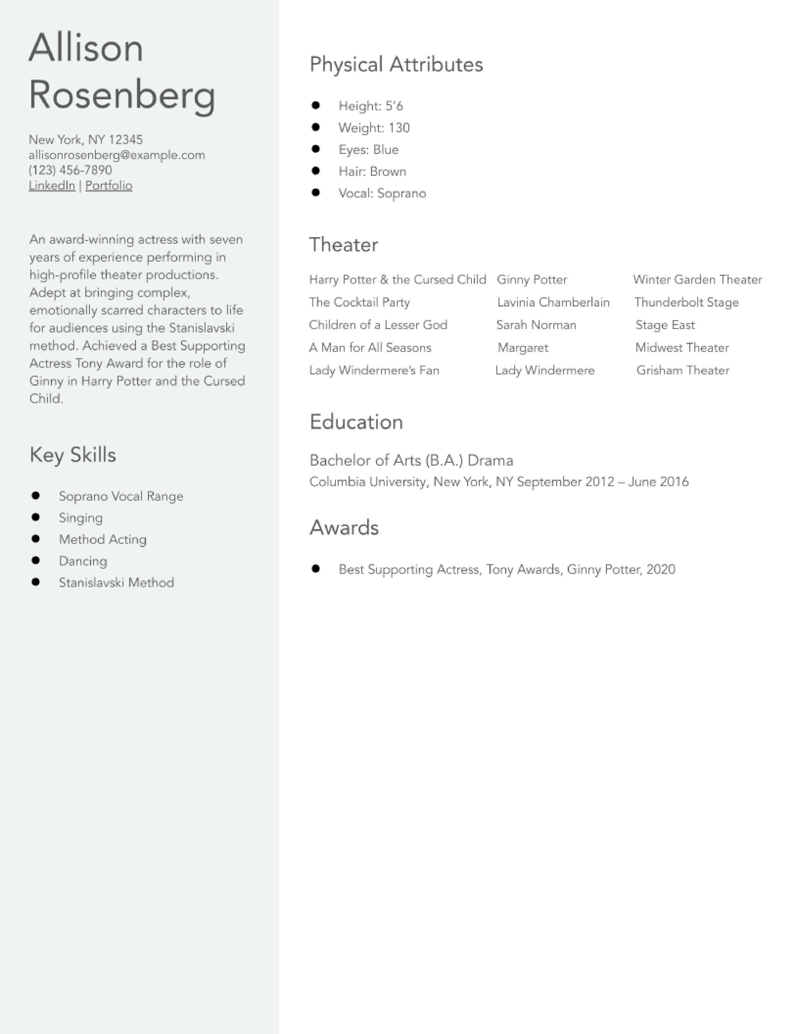 Model Actor Resume Template