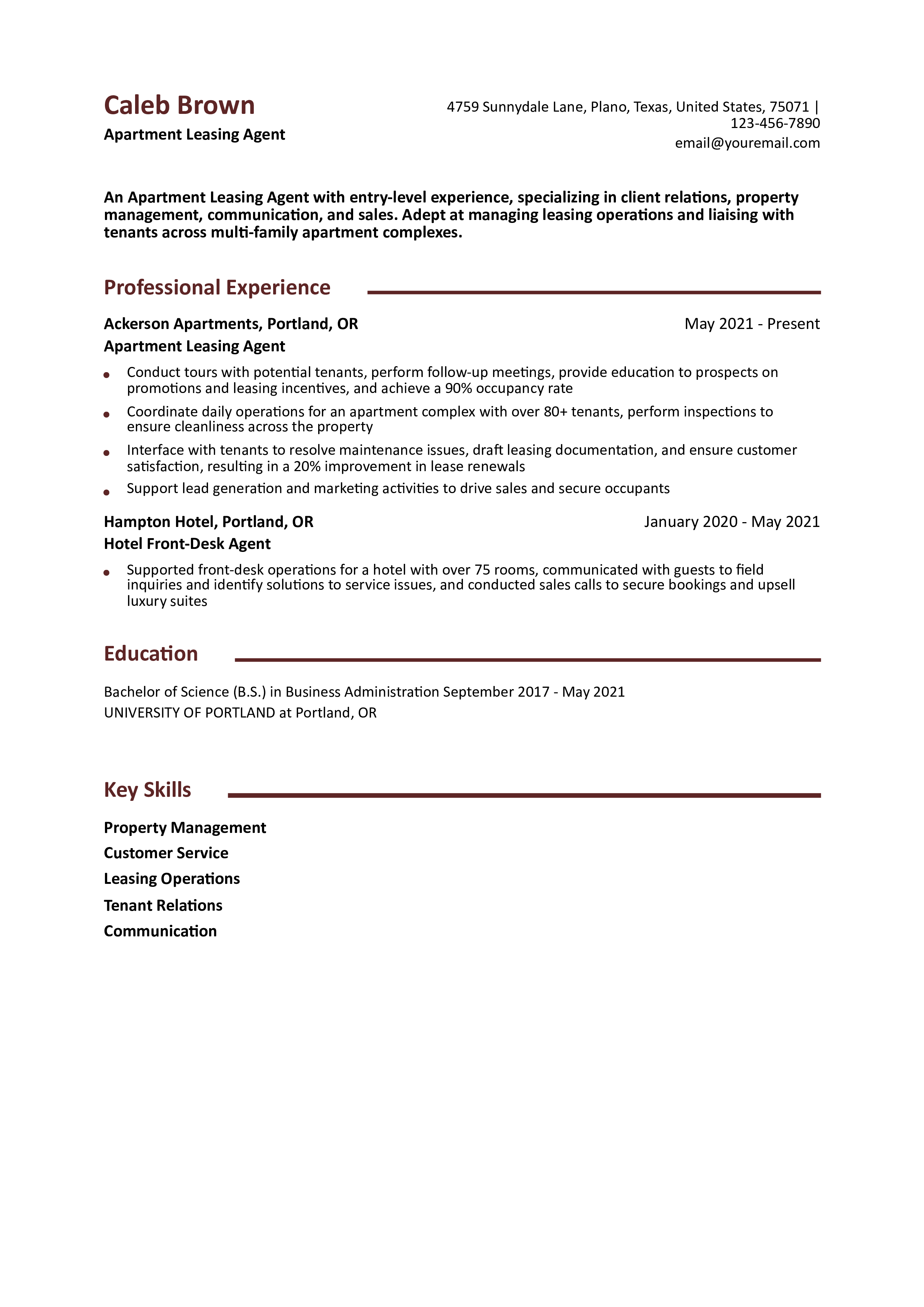 Apartment Leasing Agent Resume Examples and Templates for 2024 ...
