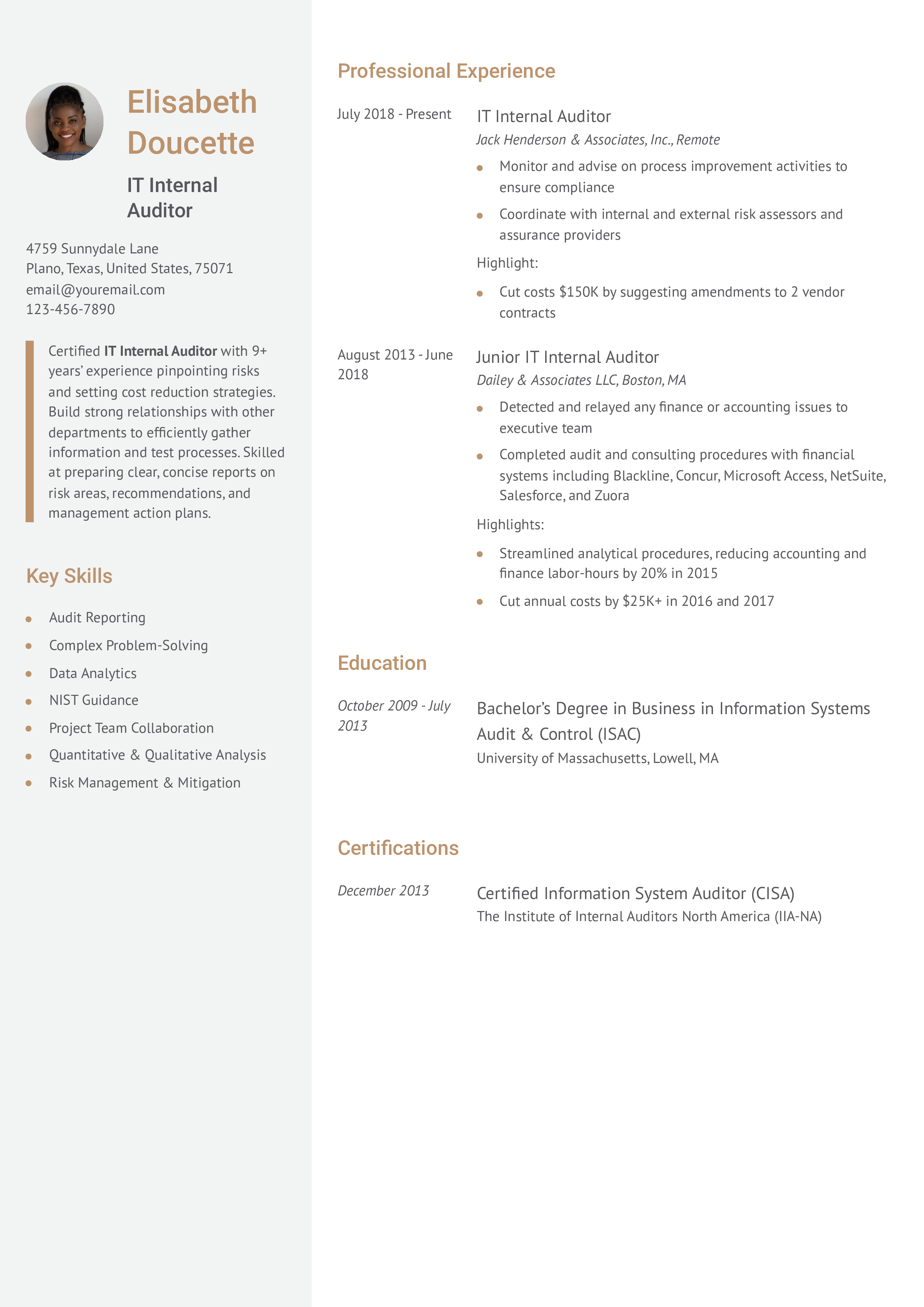 Auditor Resume Examples and Templates for 2024 - ResumeBuilder.com