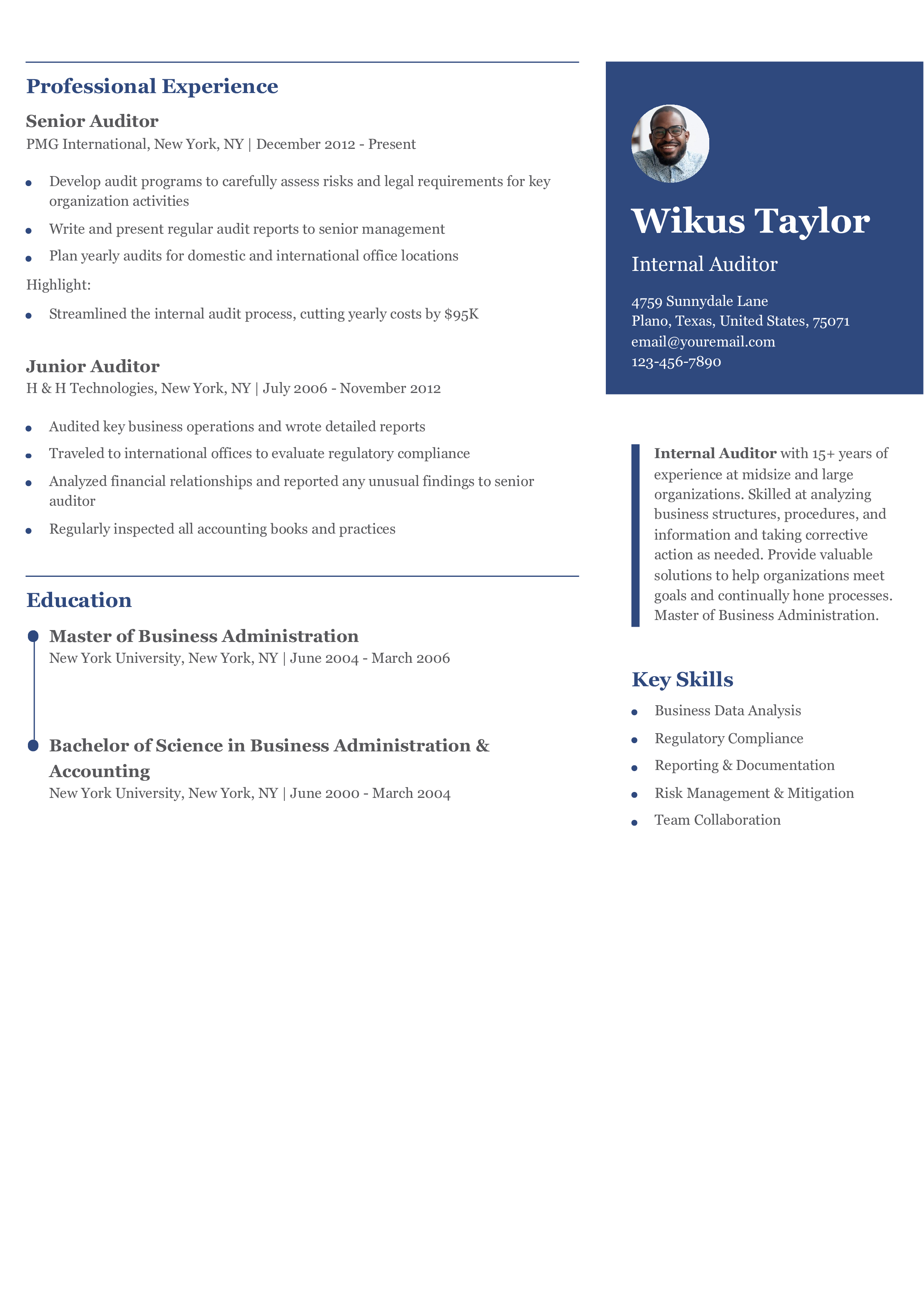 Auditor Resume Examples and Templates for 2024 - ResumeBuilder.com