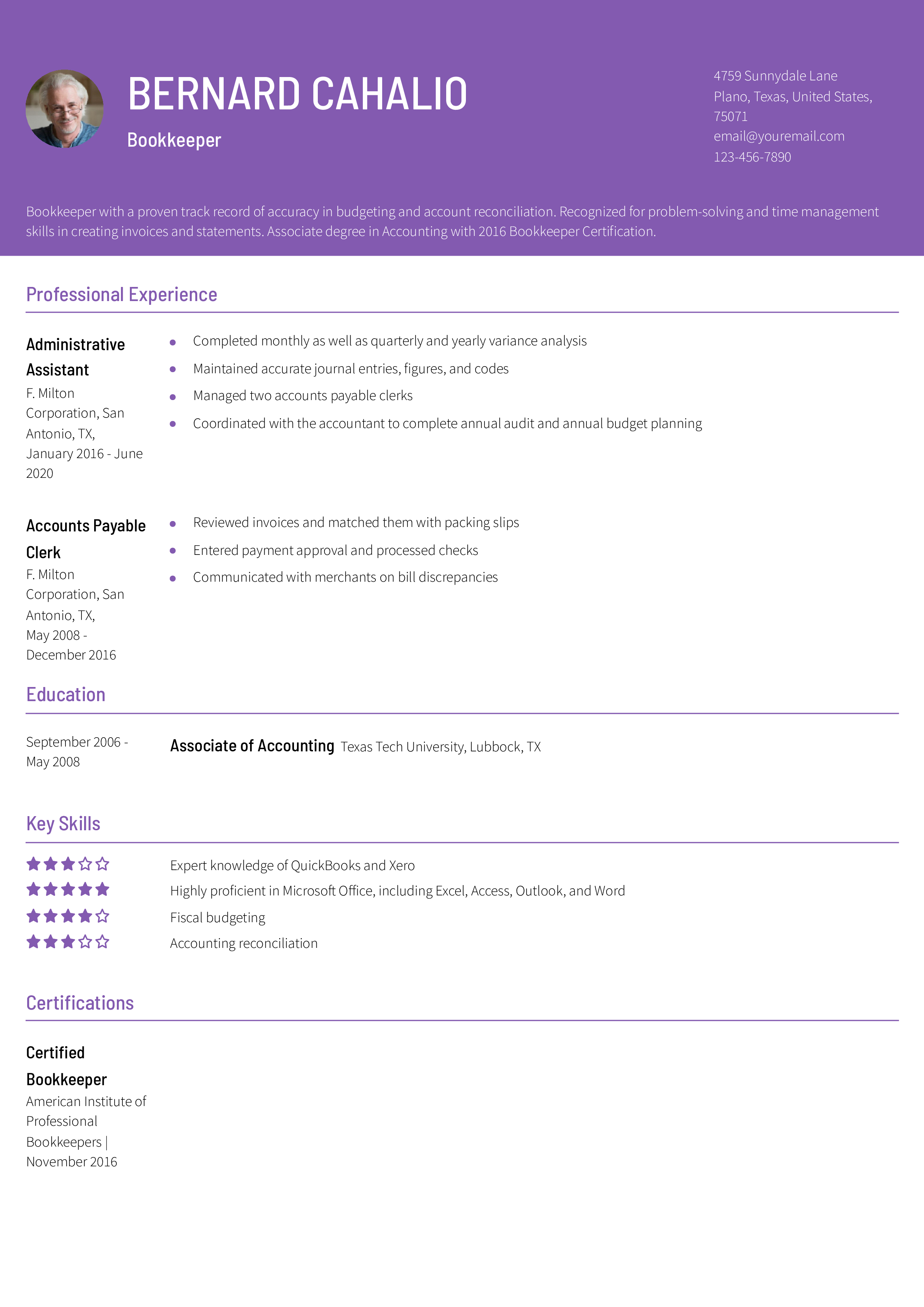 Bookkeeper Resume Examples and Templates for 2024 - ResumeBuilder.com