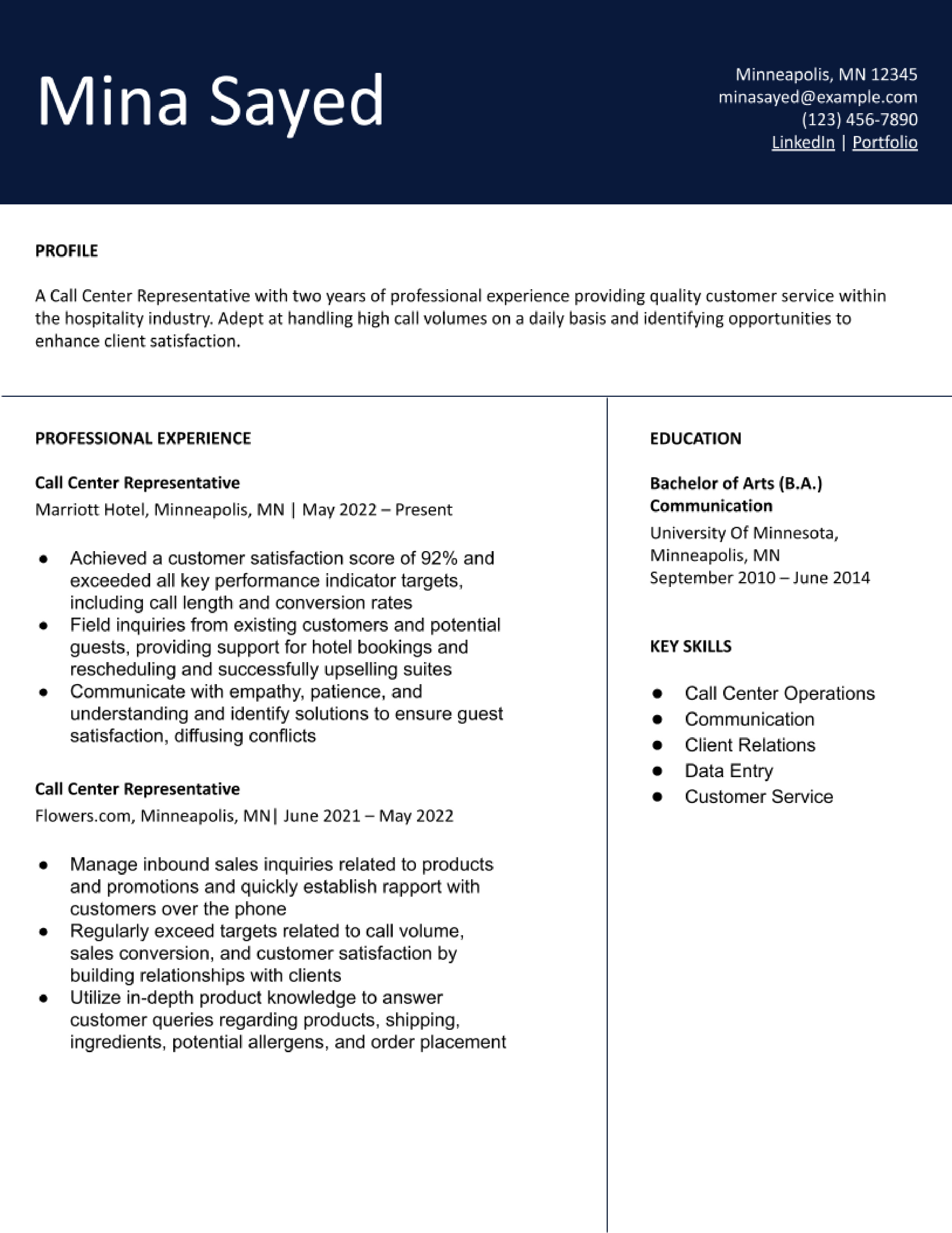 Call Center Representative Resume Examples and Templates for 2024 ...