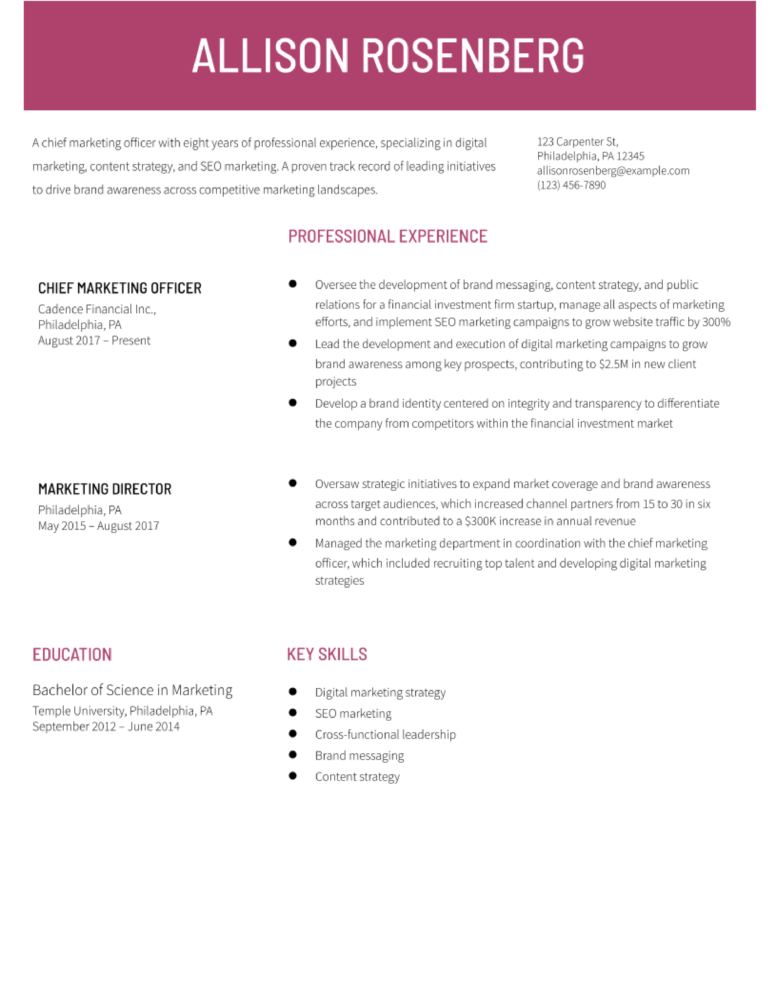 Chief Marketing Officer Resume Examples and Templates for 2024 ...