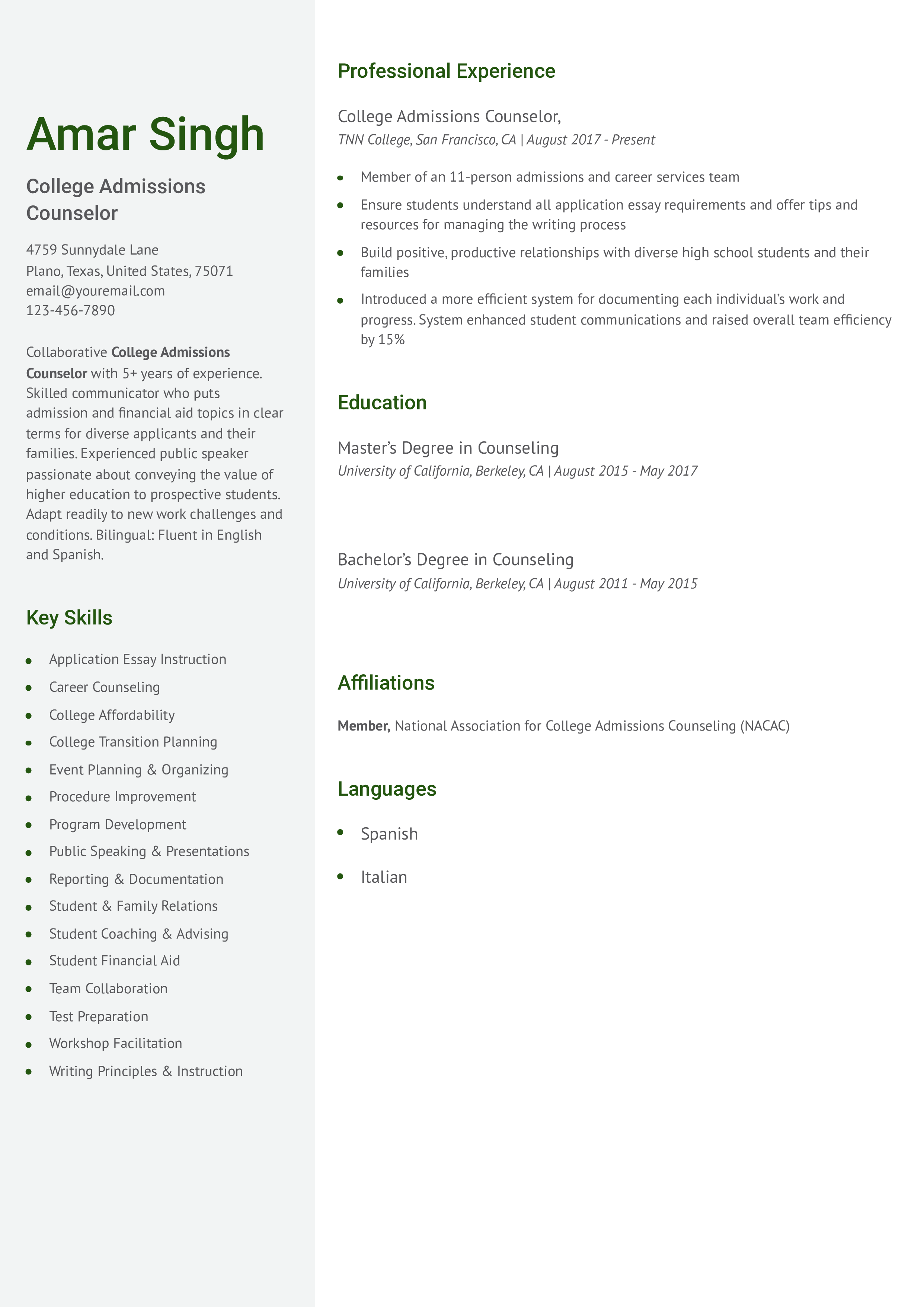 College Admissions Counselor Resume Examples and Templates for 2024 ...