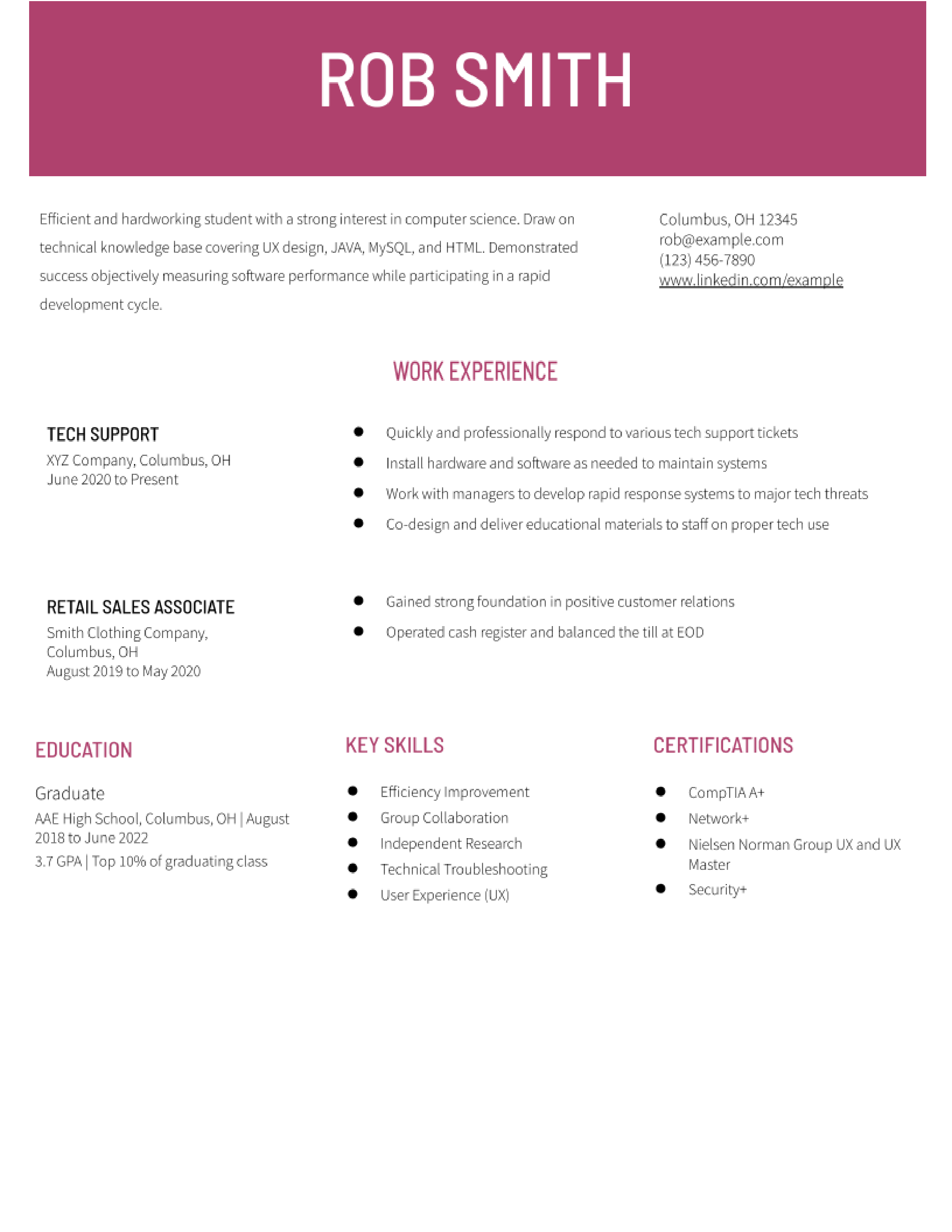 Current College Student Resume Example