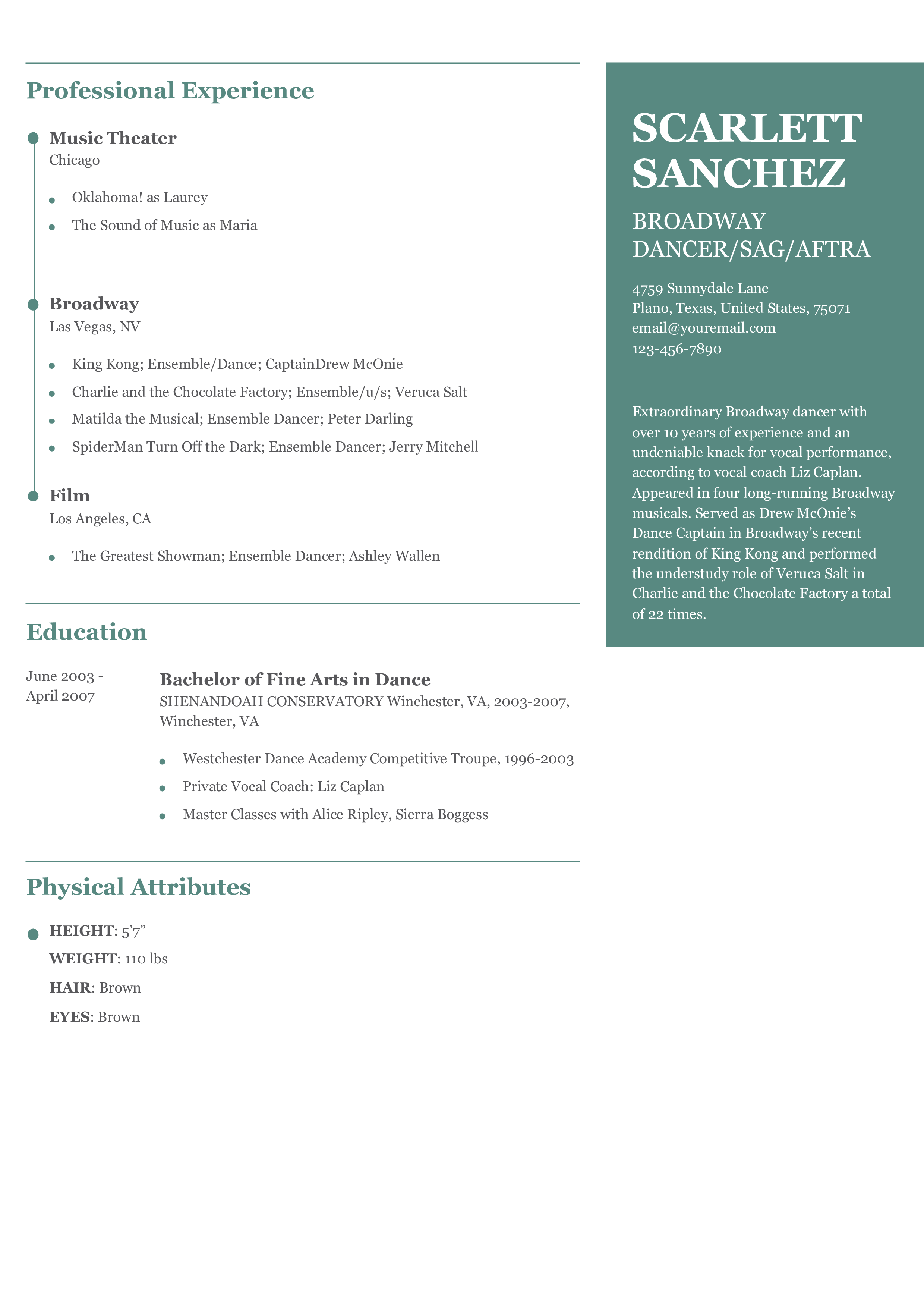 Dance Resume Examples and Templates for 2024 - ResumeBuilder.com