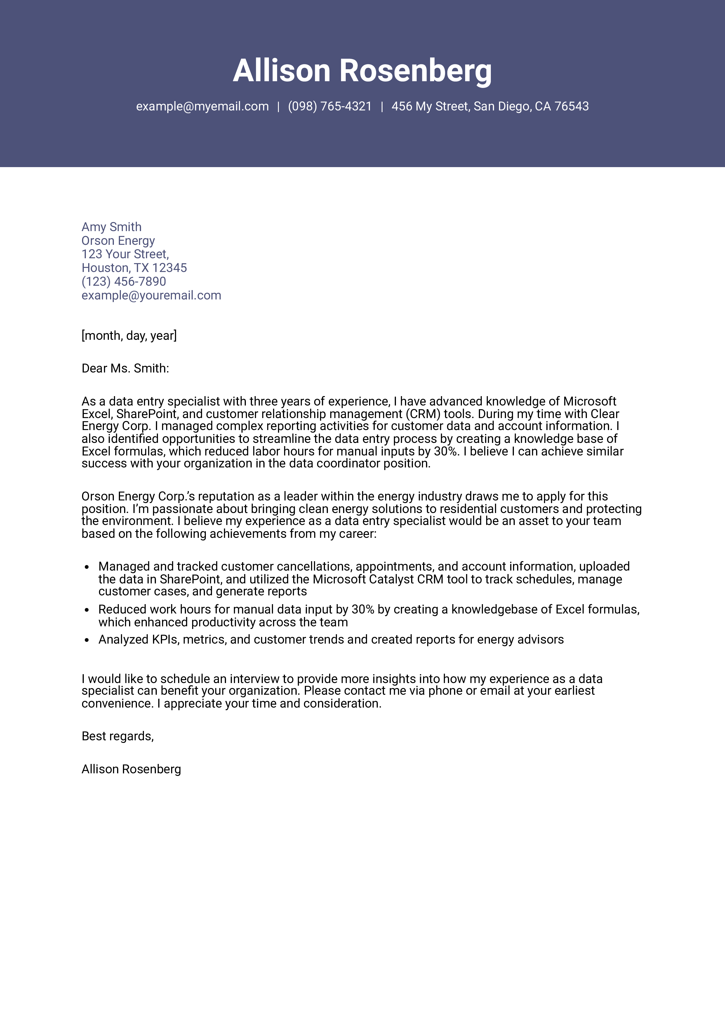Data Entry Cover Letter Examples and Templates for 2024 - ResumeBuilder.com