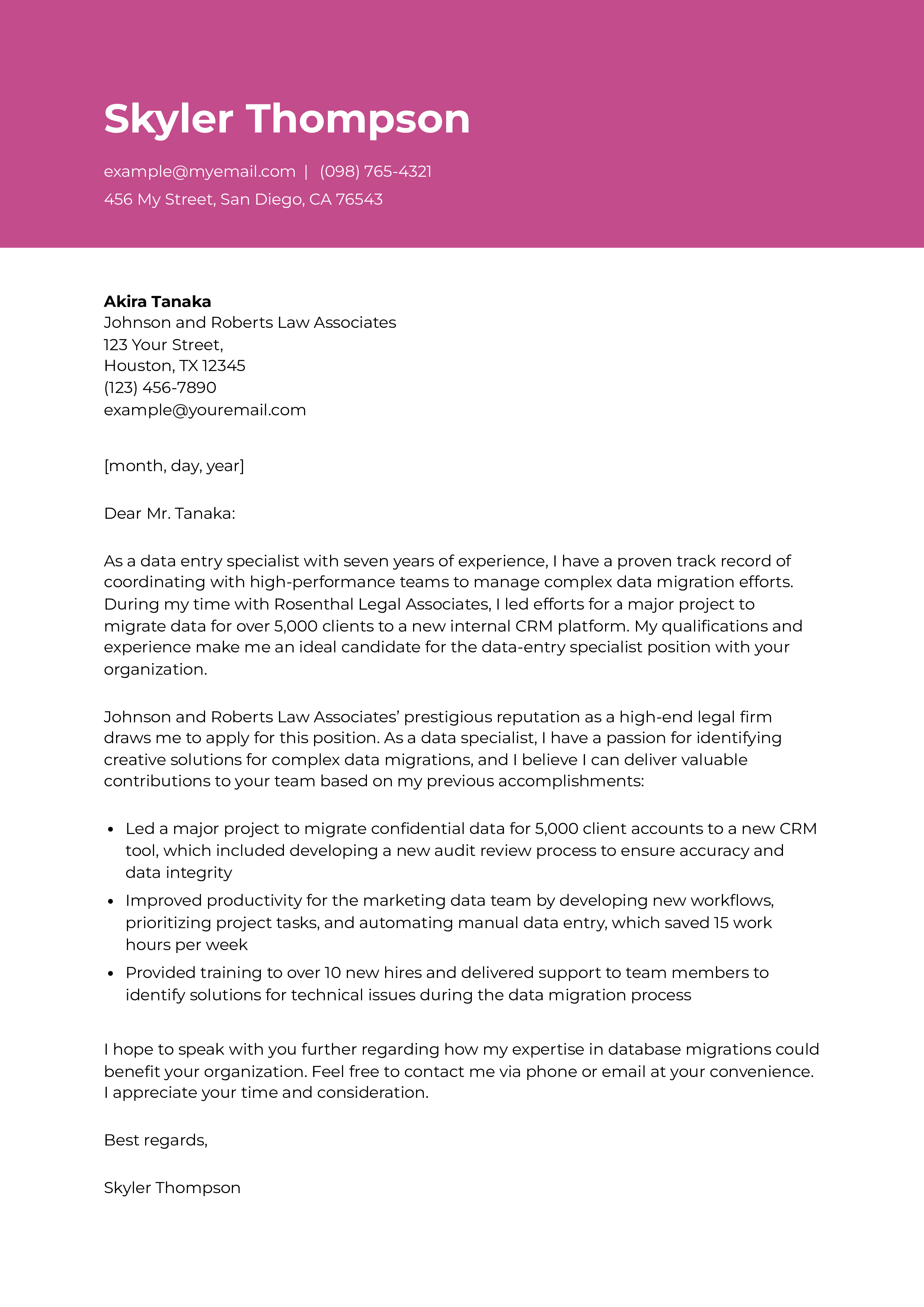 Data Entry Cover Letter Examples and Templates for 2024 - ResumeBuilder.com