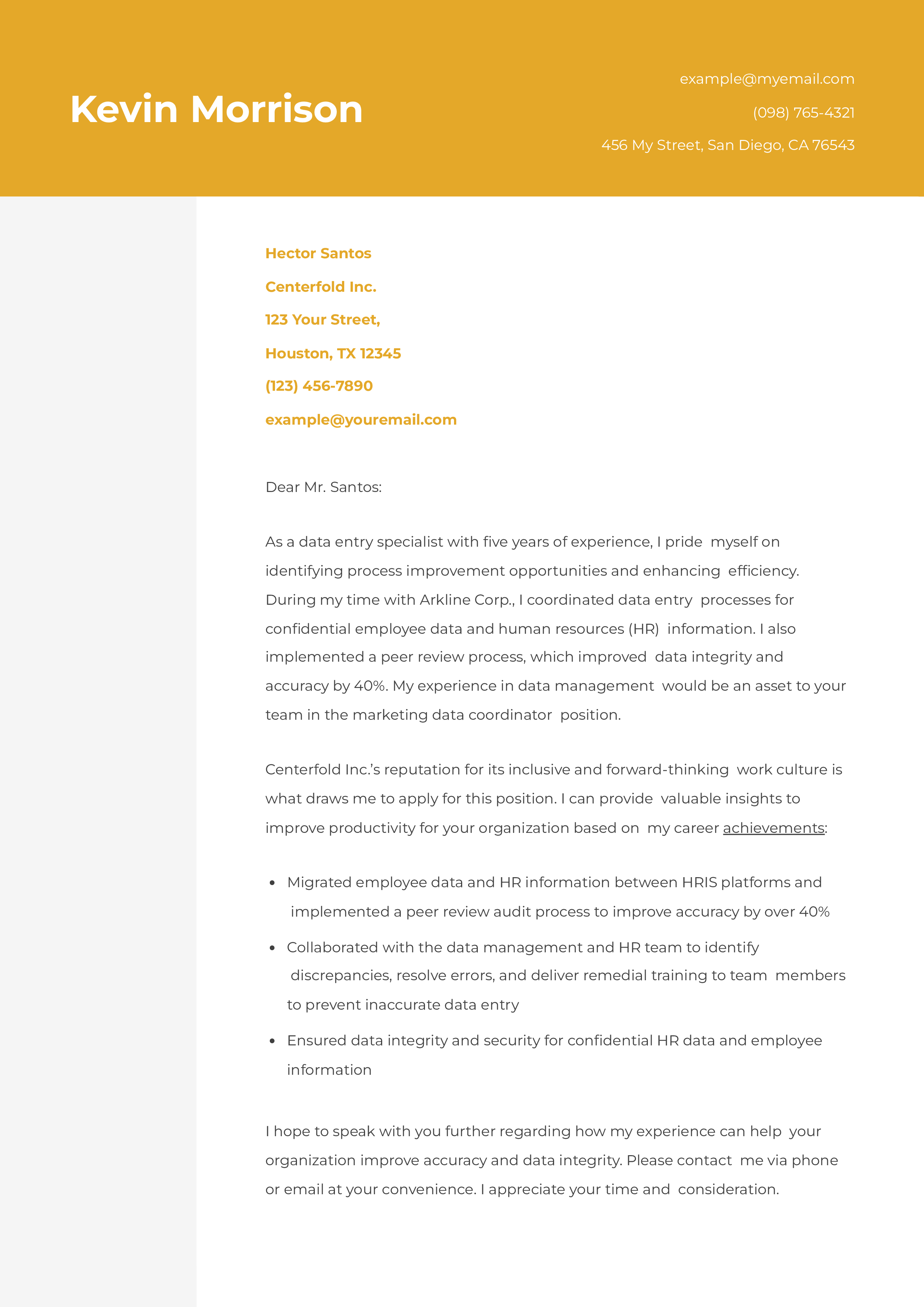 Data Entry Cover Letter Examples and Templates for 2024 - ResumeBuilder.com