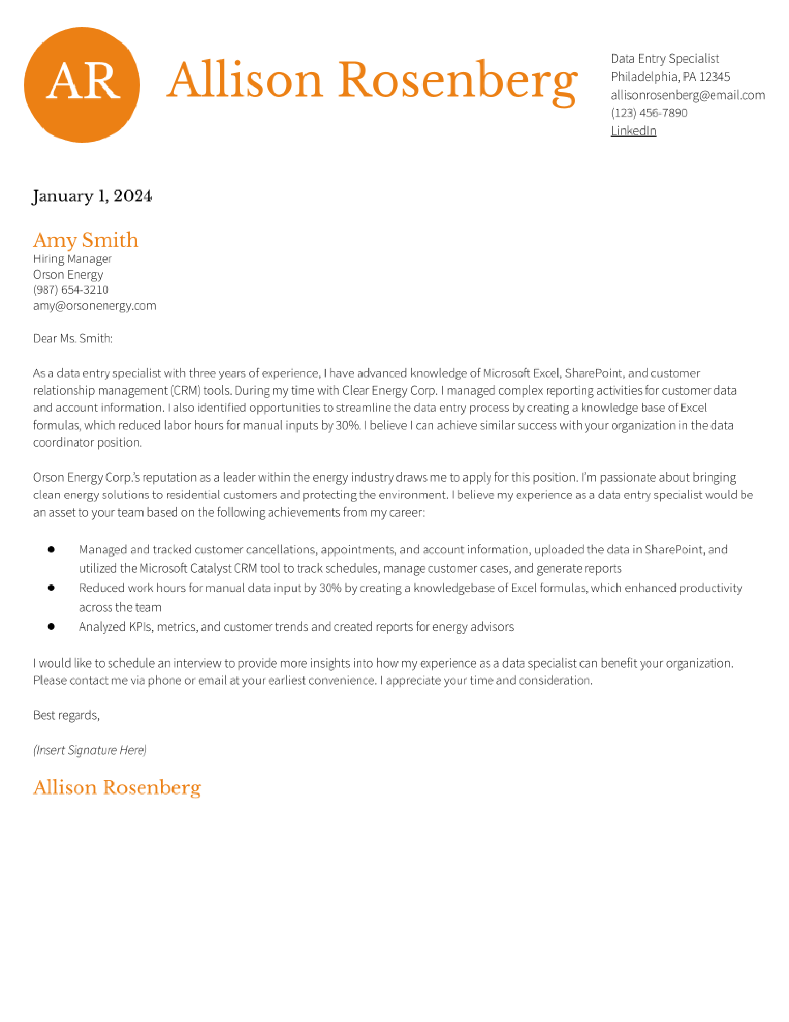 Data Entry Cover Letter Examples and Templates for 2024 - ResumeBuilder.com