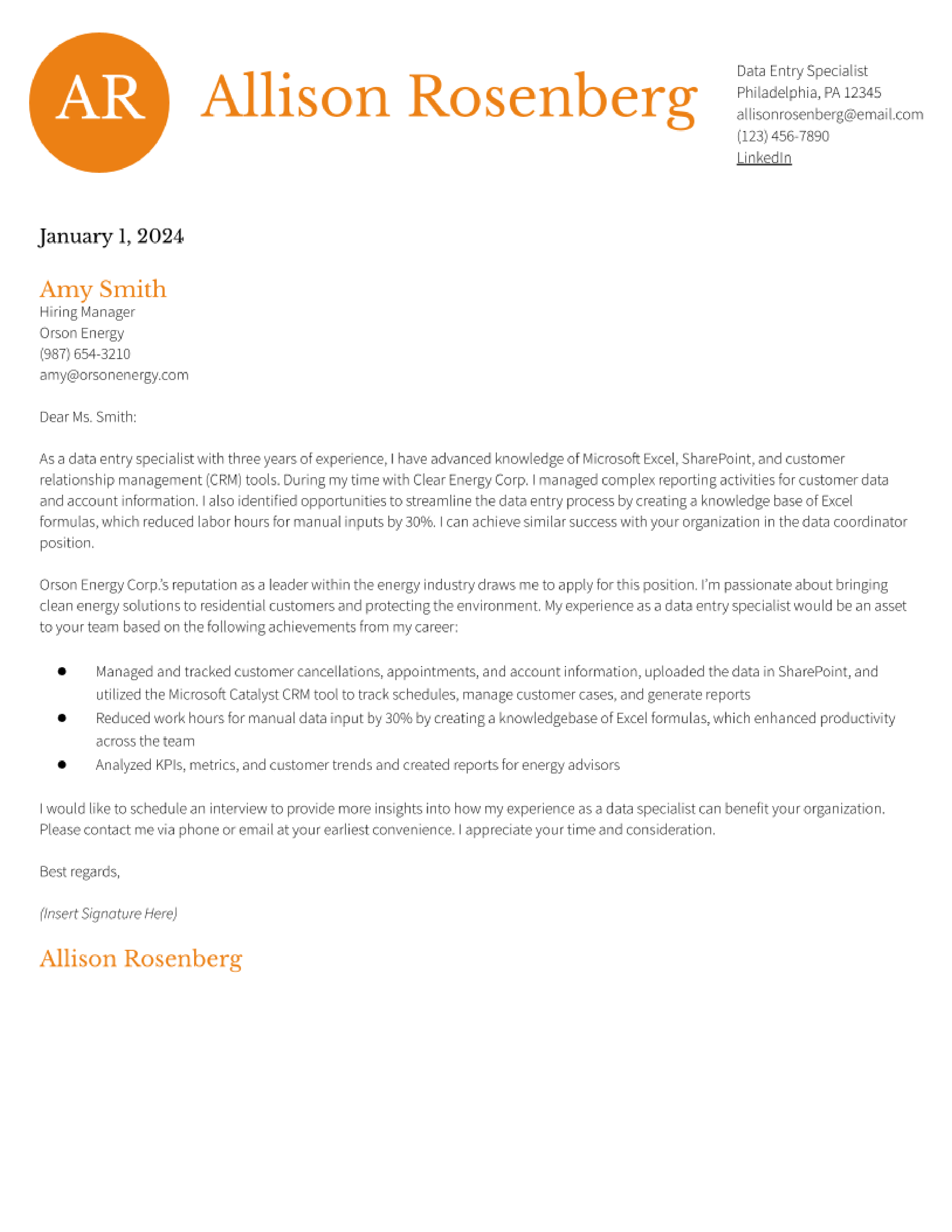 Data Entry Cover Letter Examples and Templates for 2024 - ResumeBuilder.com