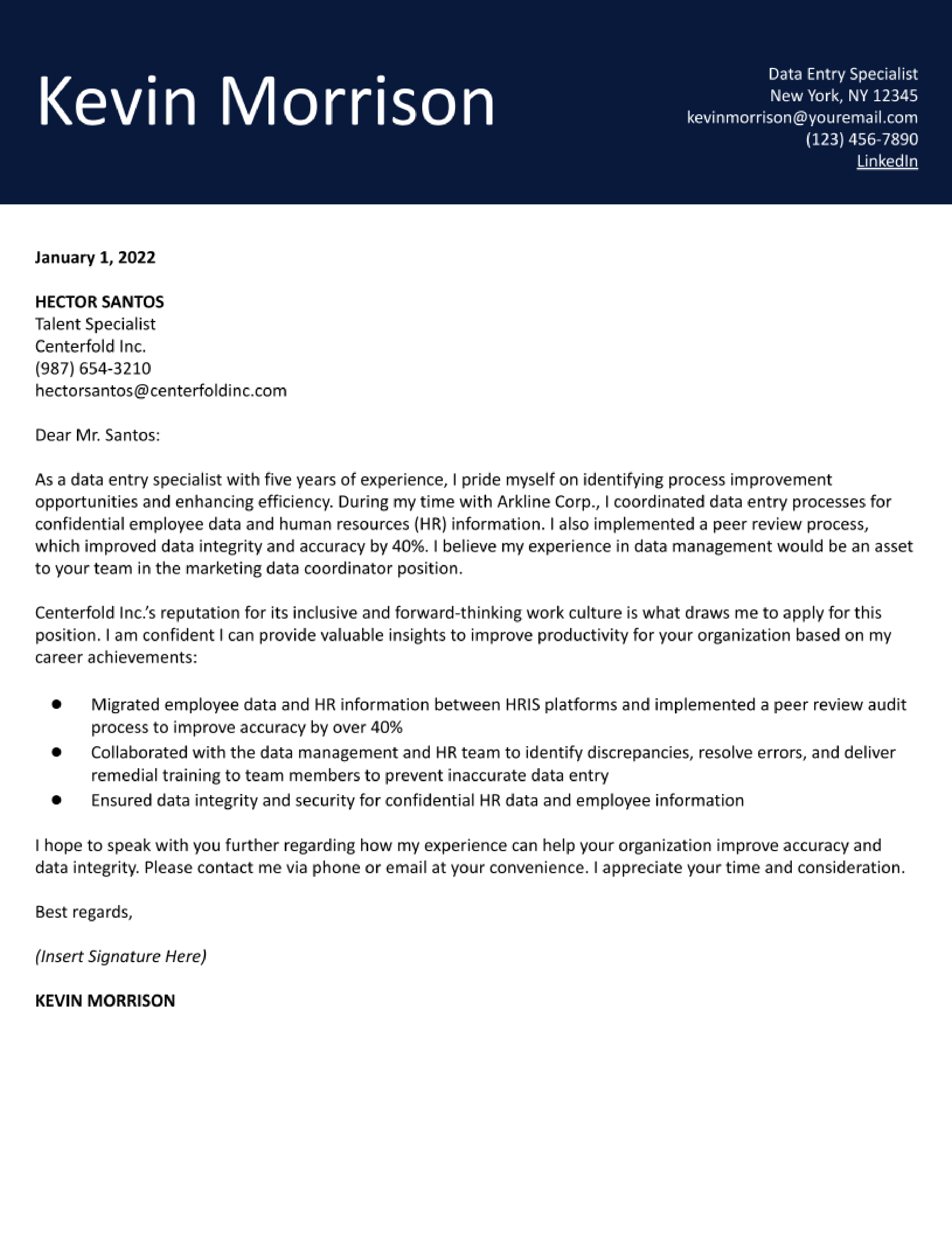 Data Entry Cover Letter Examples and Templates for 2024 - ResumeBuilder.com