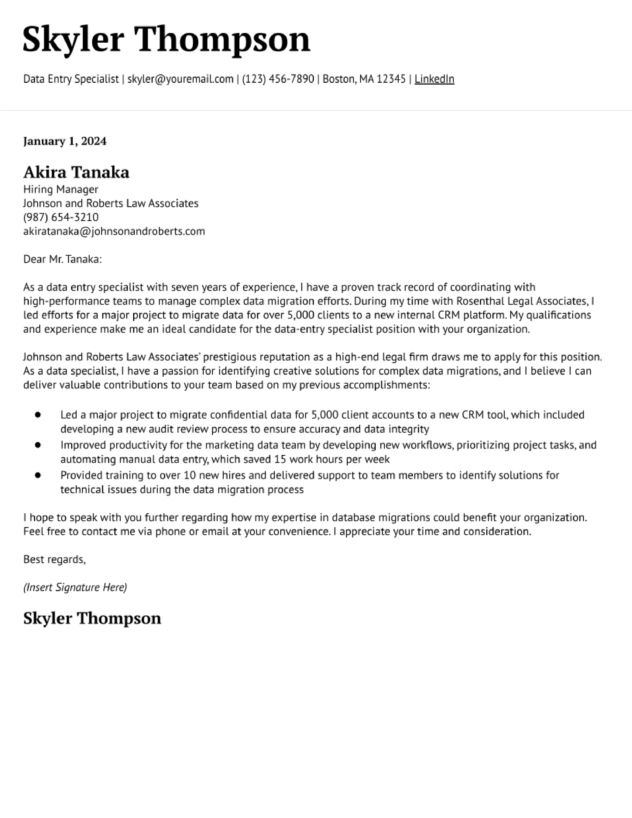 Data Entry Cover Letter Examples and Templates for 2024 - ResumeBuilder.com