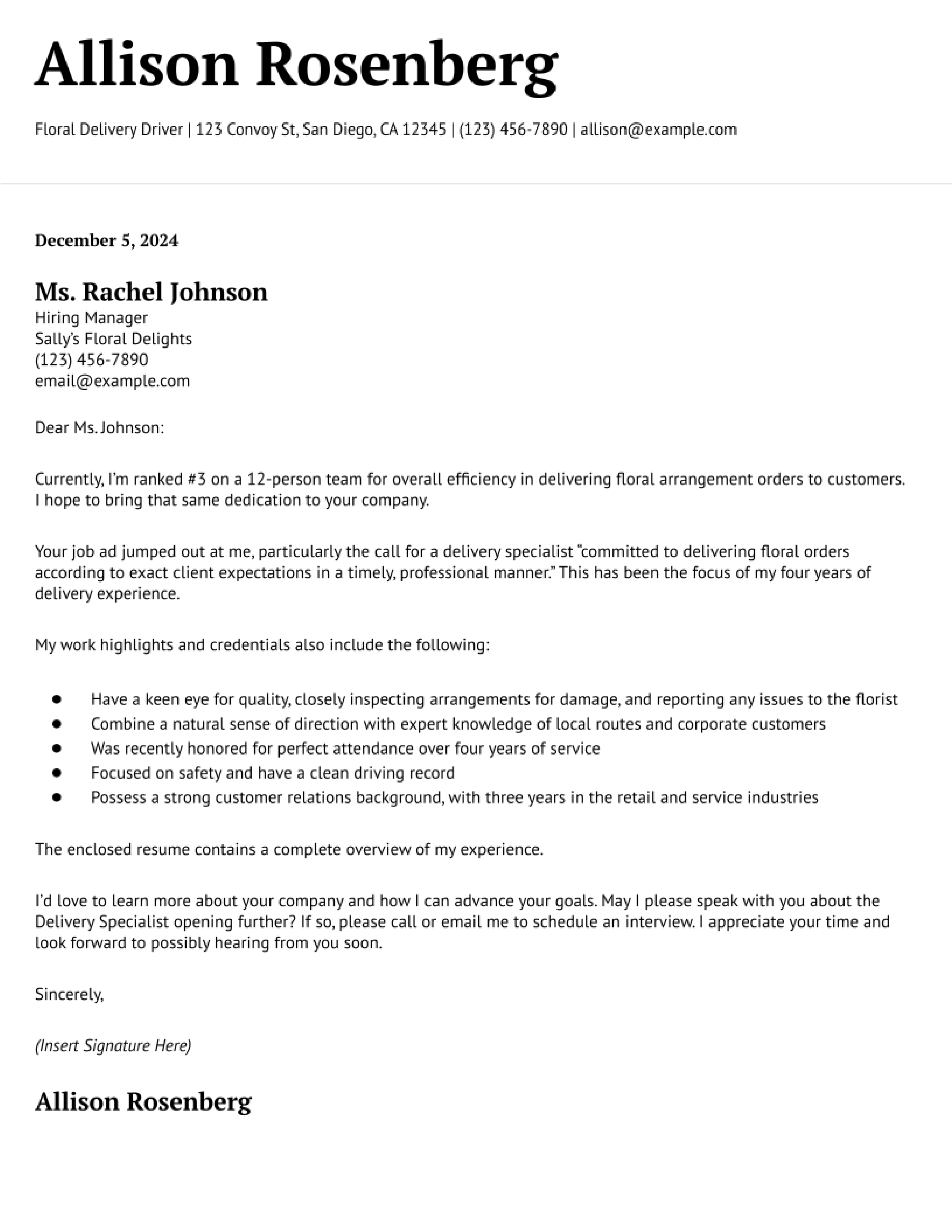 Delivery Driver Cover Letter Examples and Templates for 2024 ...