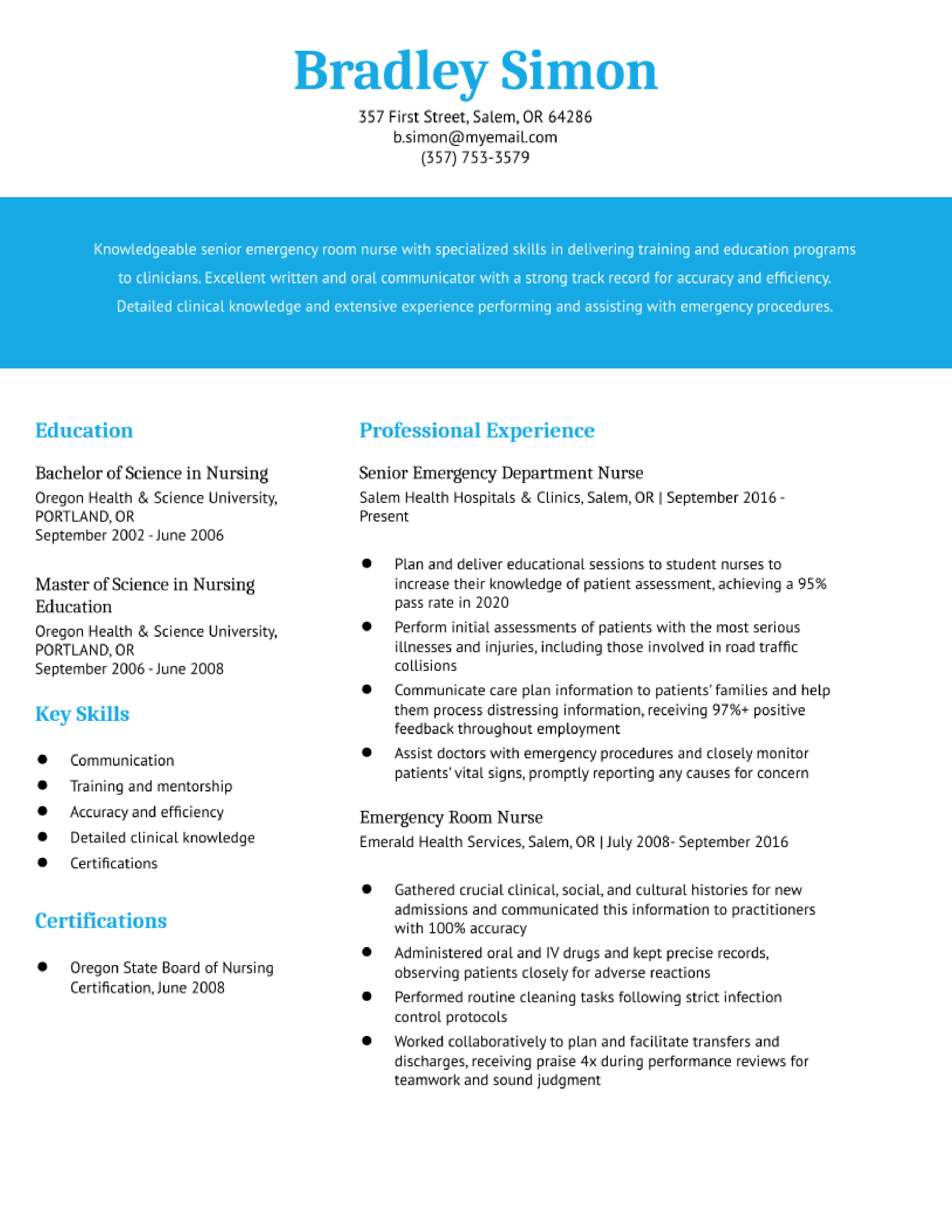 Emergency Room Nurse Resume Examples and Templates for 2024 ...