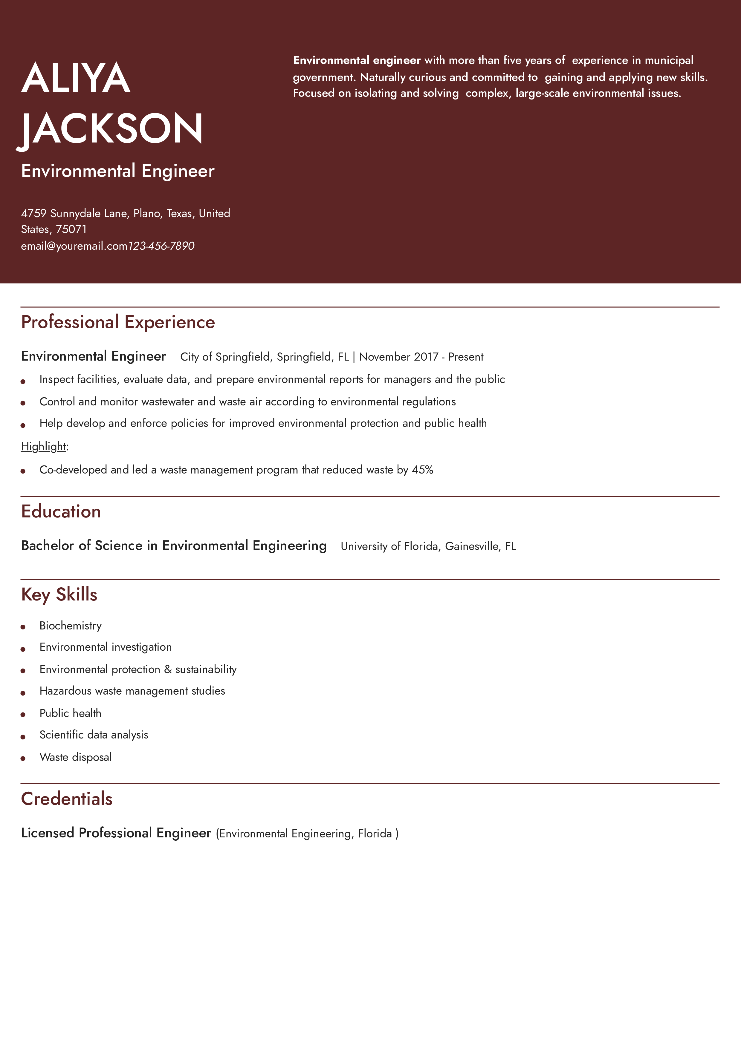 Environmental Engineer Resume Examples and Templates for 2024 ...