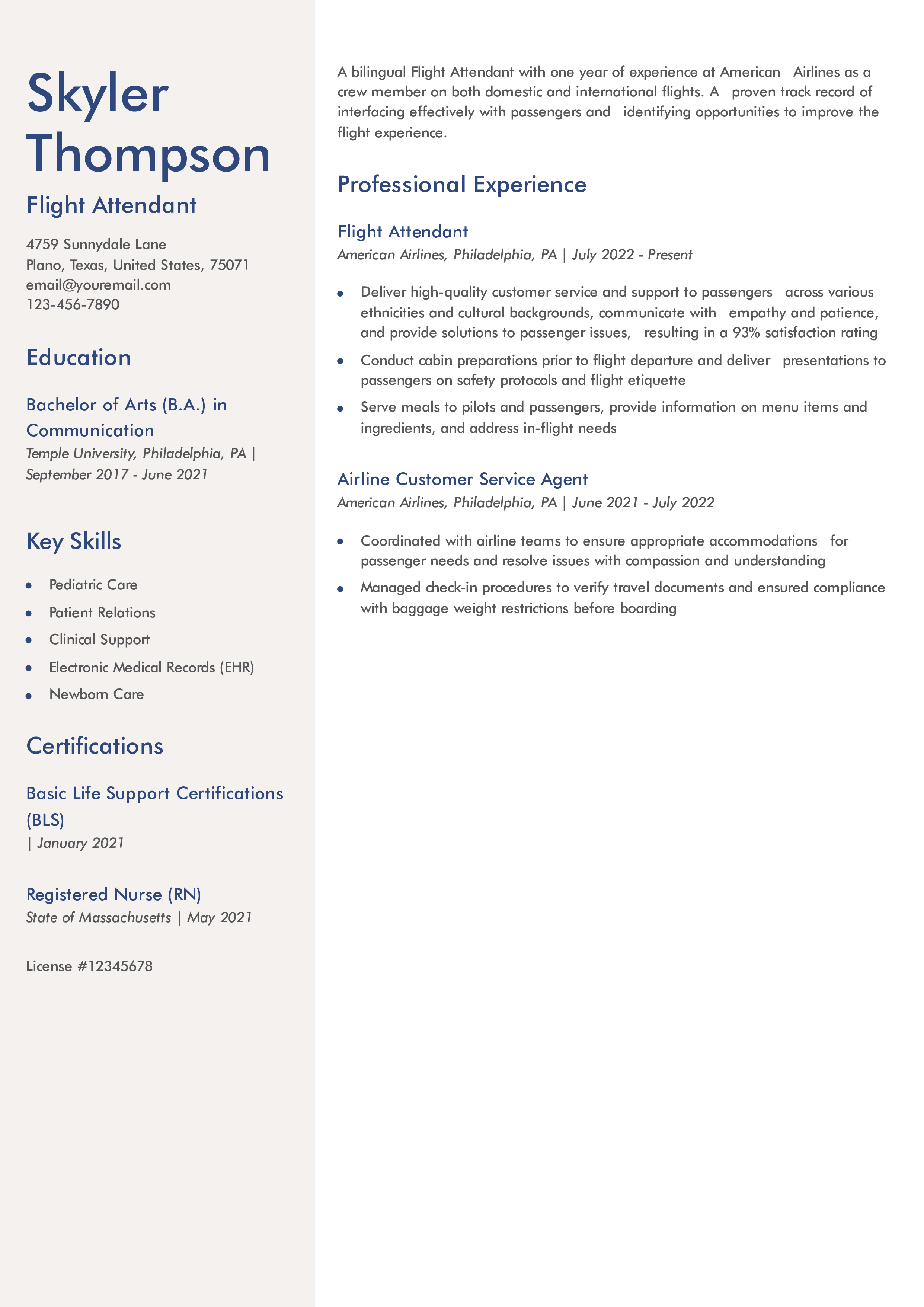 Flight Attendant Resume Examples and Templates for 2024 - ResumeBuilder.com