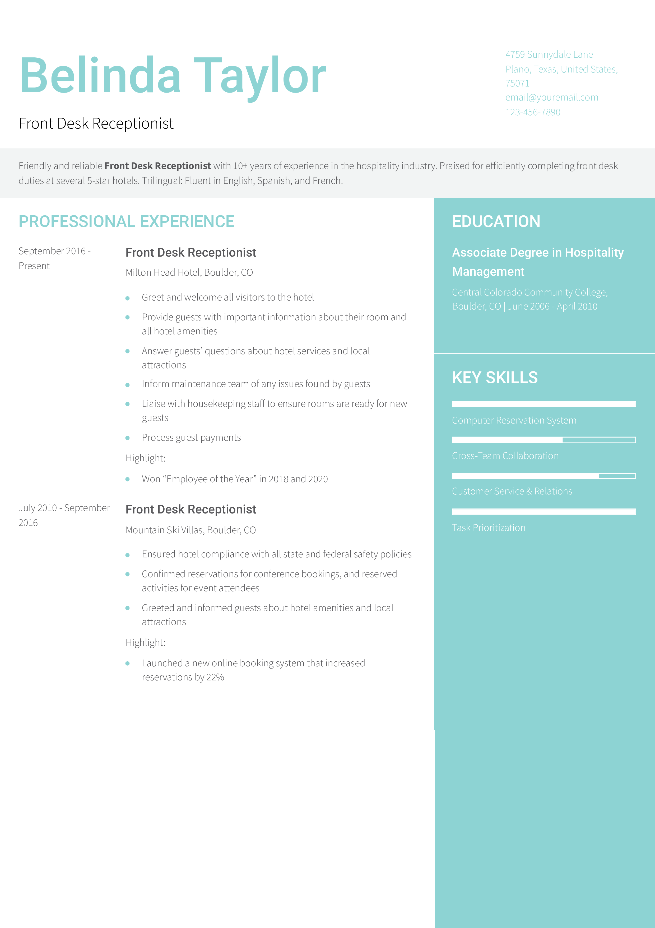 Front Desk Receptionist Resume Examples And Templates For 2024 