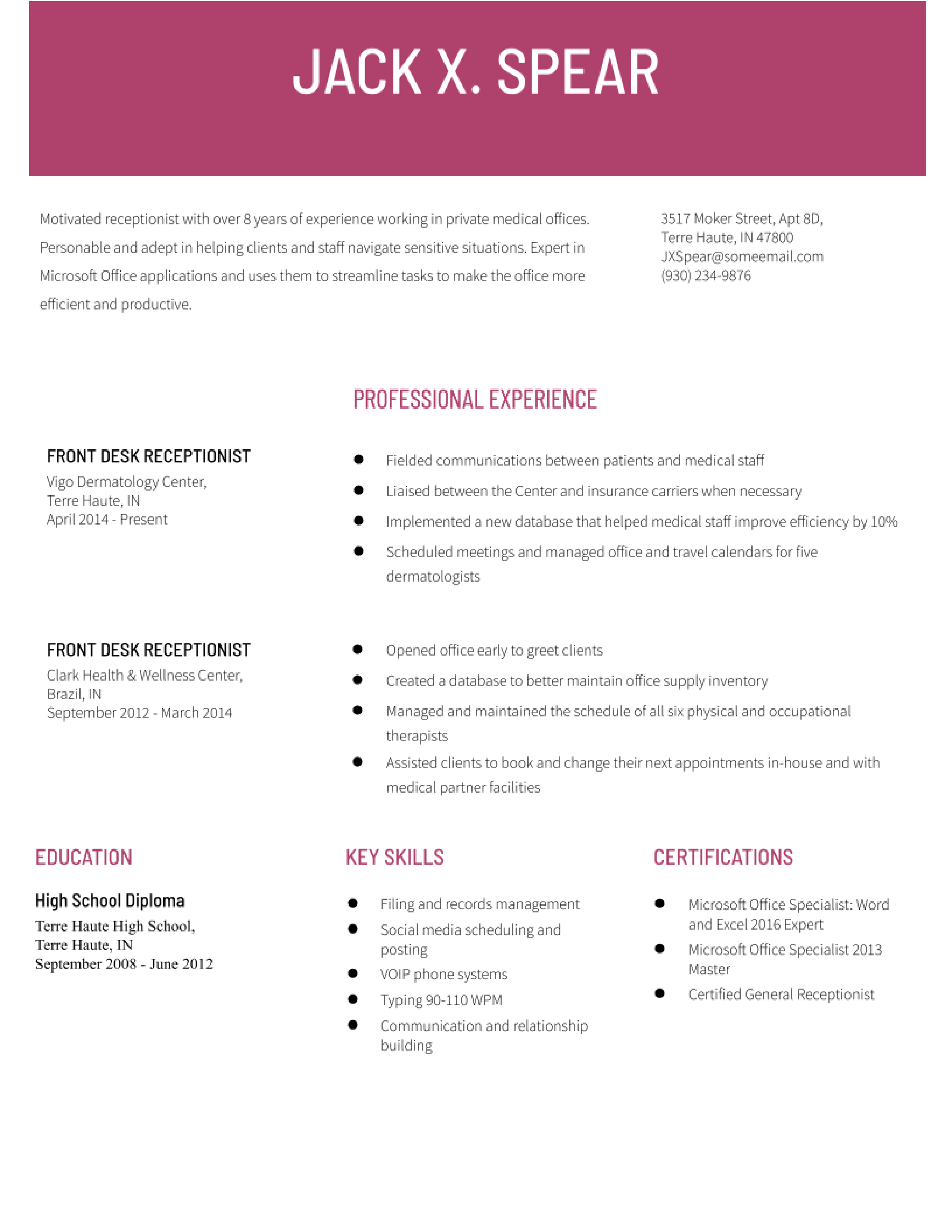 Front Desk Receptionist Resume Examples And Templates For 2024 