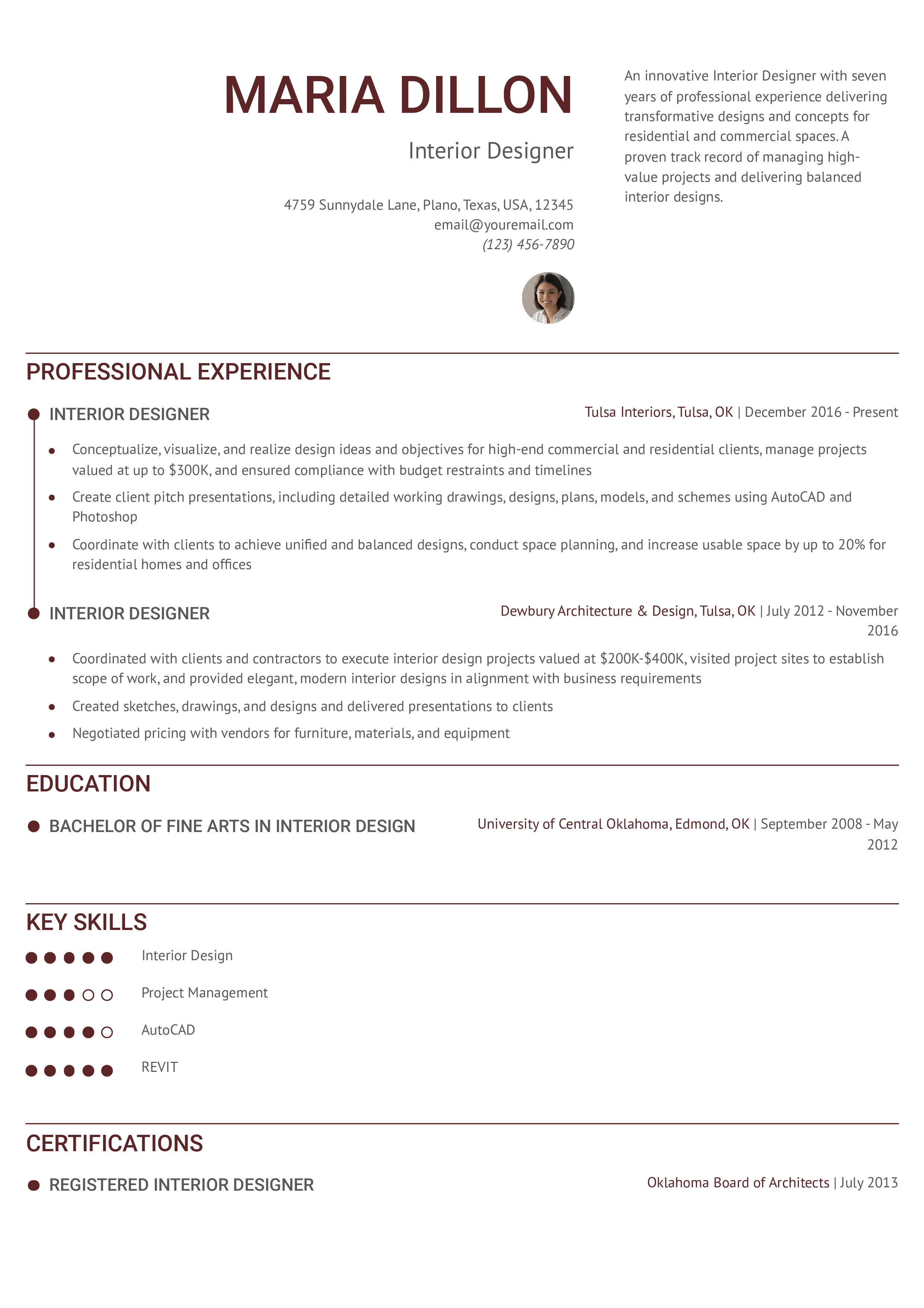 Interior Design Resume Examples and Templates for 2024 - ResumeBuilder.com