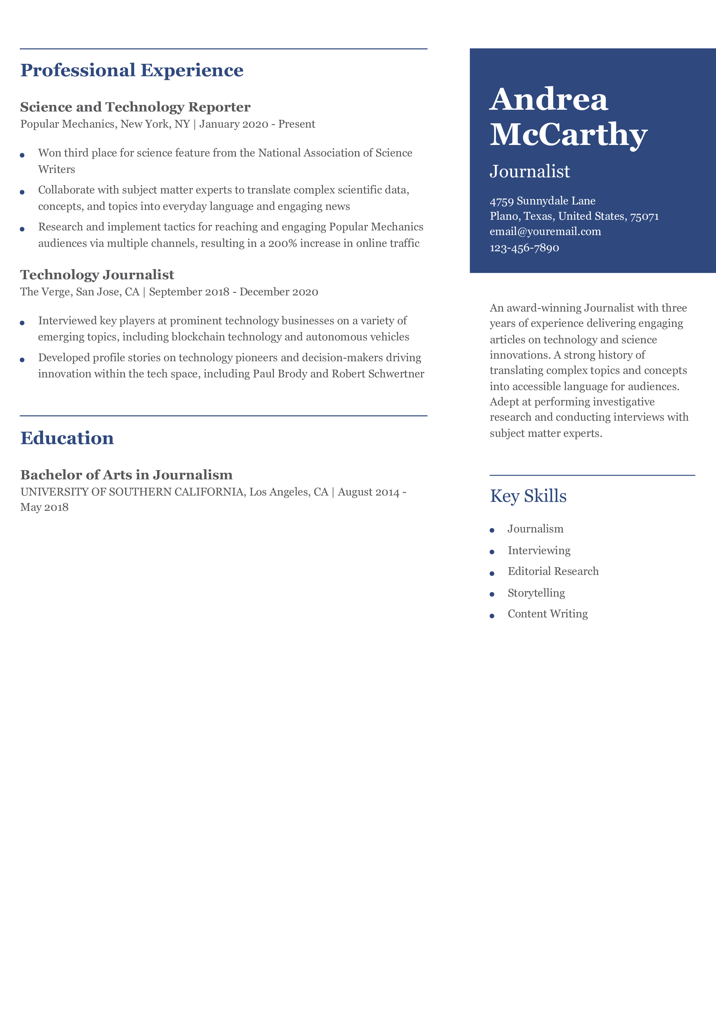 Journalism Resume Examples and Templates for 2024 - ResumeBuilder.com