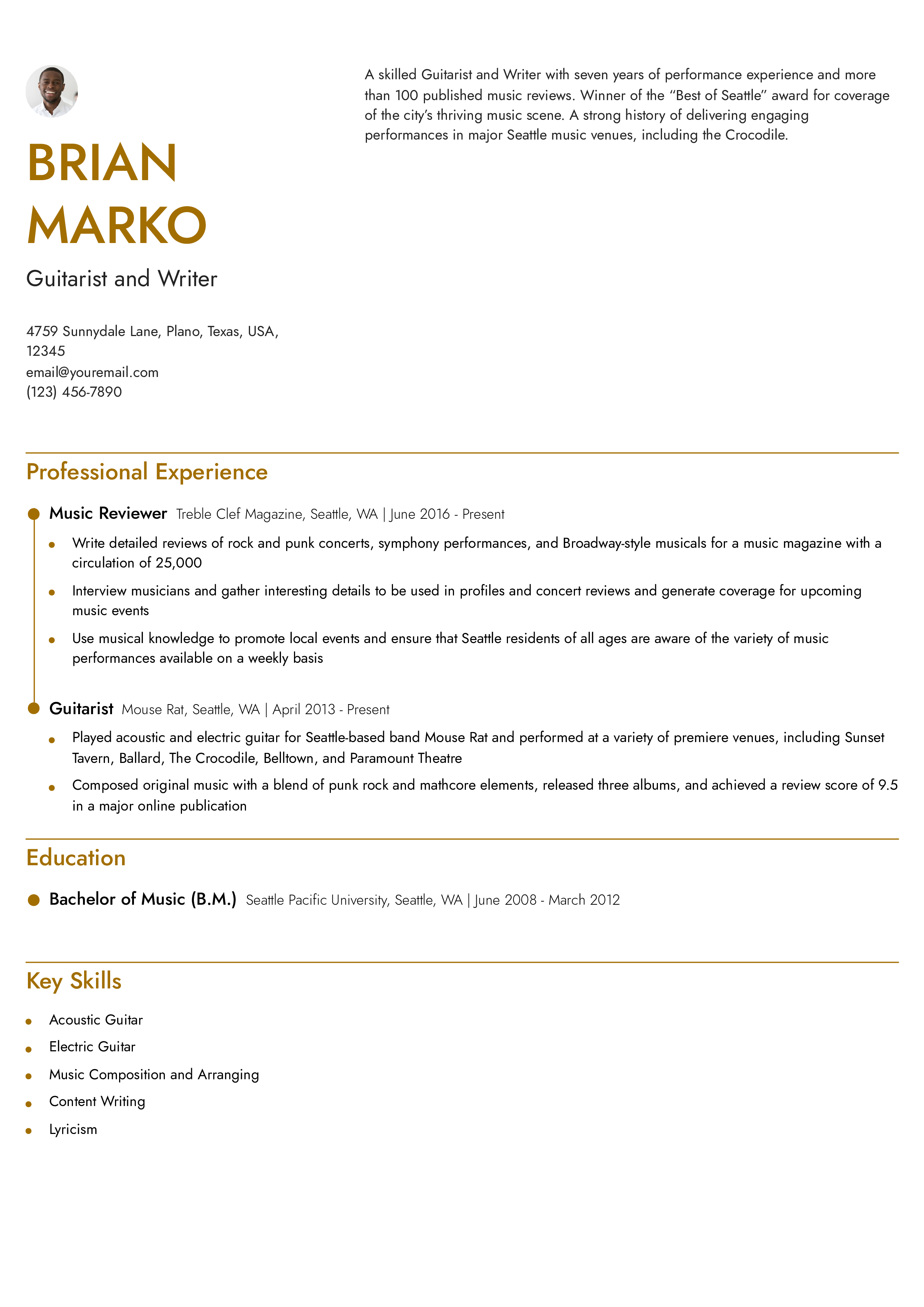 Music Resume Examples and Templates for 2024 - ResumeBuilder.com