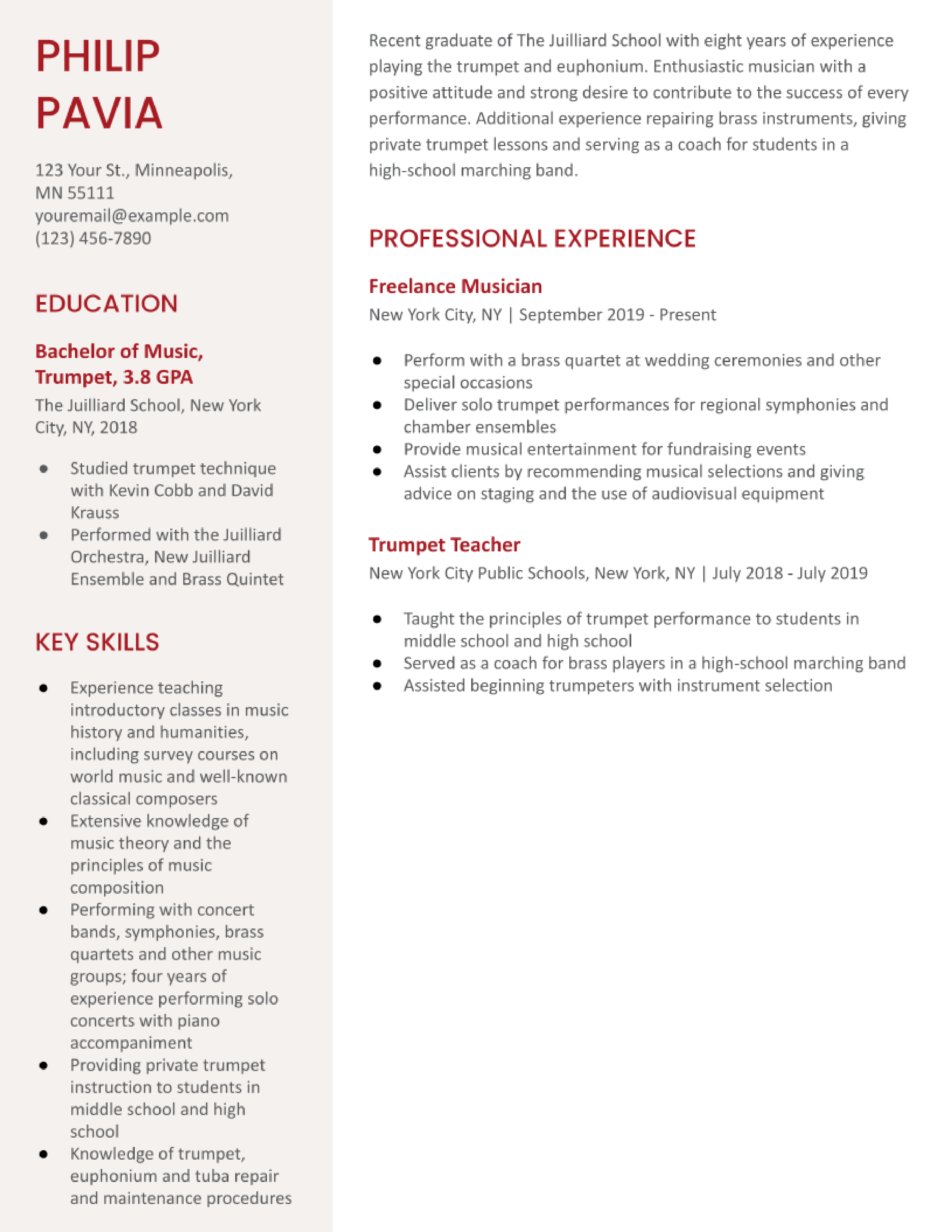 Music Resume Examples and Templates for 2024 - ResumeBuilder.com