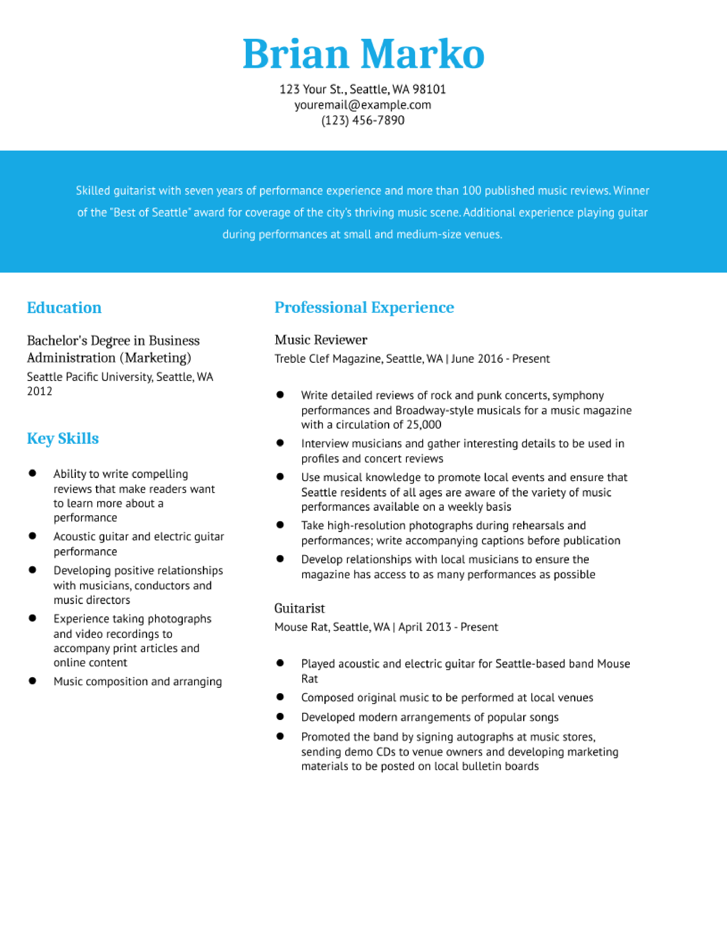 Music Resume Examples and Templates for 2024 - ResumeBuilder.com