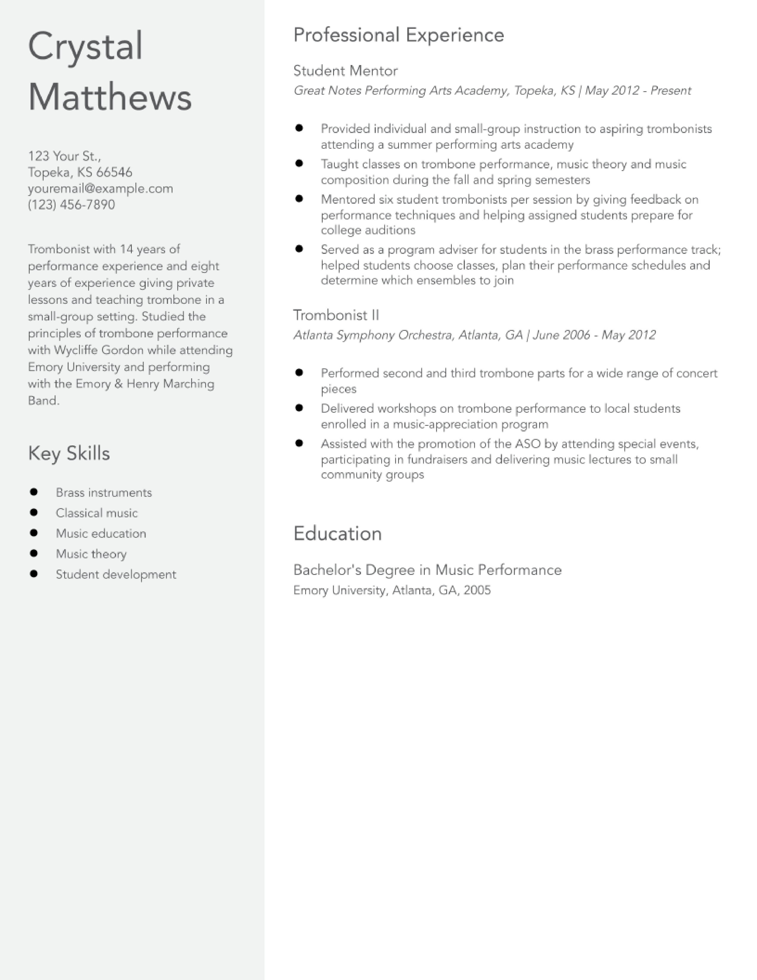 Music Resume Examples and Templates for 2024 - ResumeBuilder.com